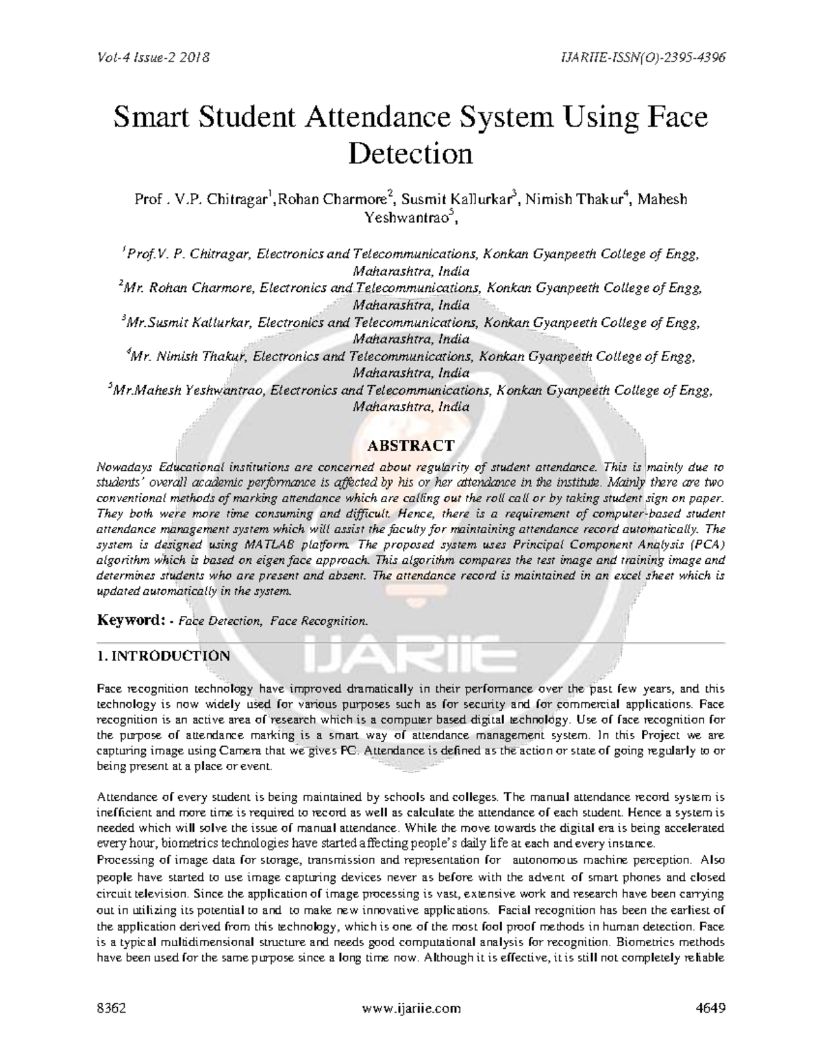 Smart Student Attendance System Using Face Detection ijariie 8362 ...