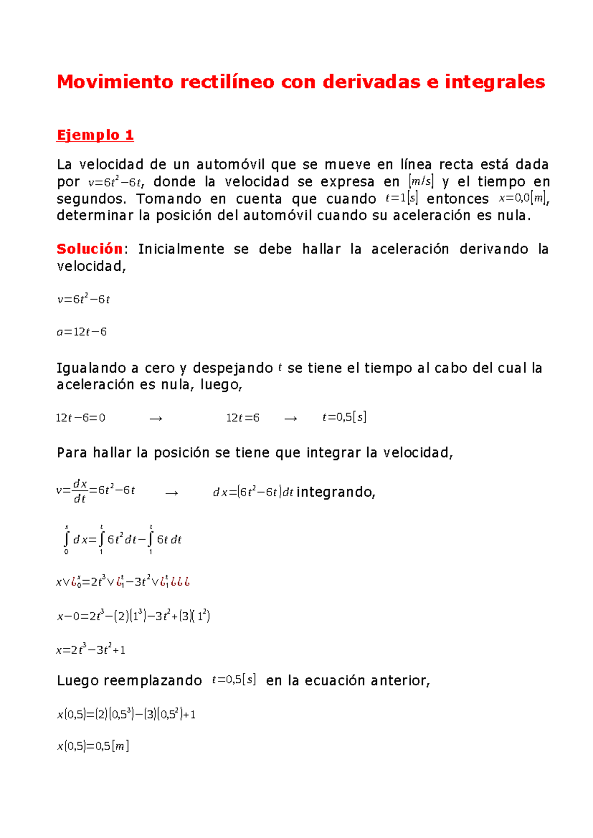 CIN EJER DER INTE1 - fis - Movimiento rectilíneo con derivadas e ...