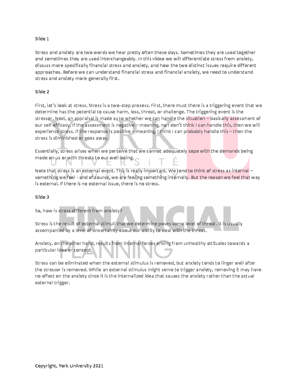 Week8-Stress and anxiety transcript - Slide 1 Stress and anxiety are ...