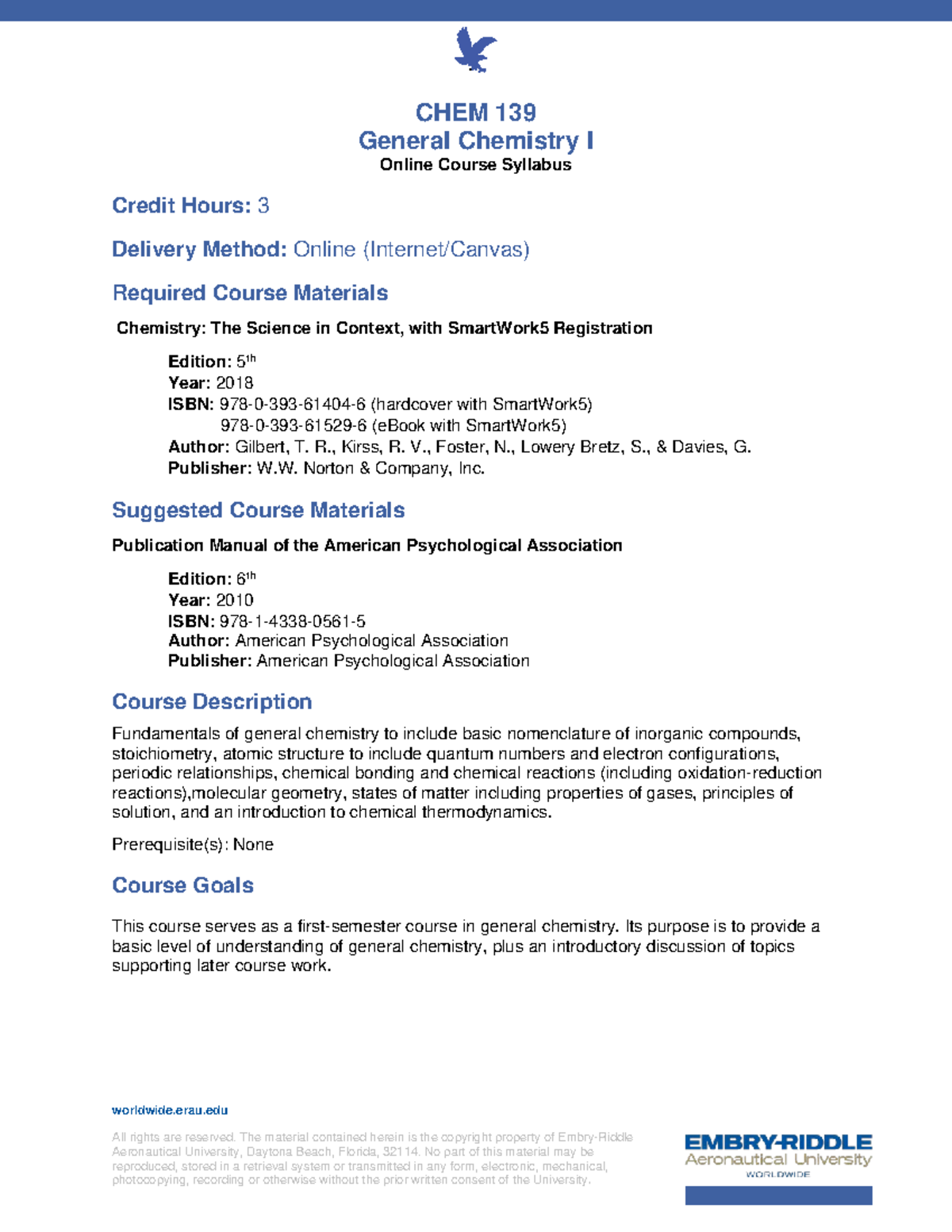 CHEM 139 Online Syllabus[ 895] - worldwide.erau All rights are reserved ...