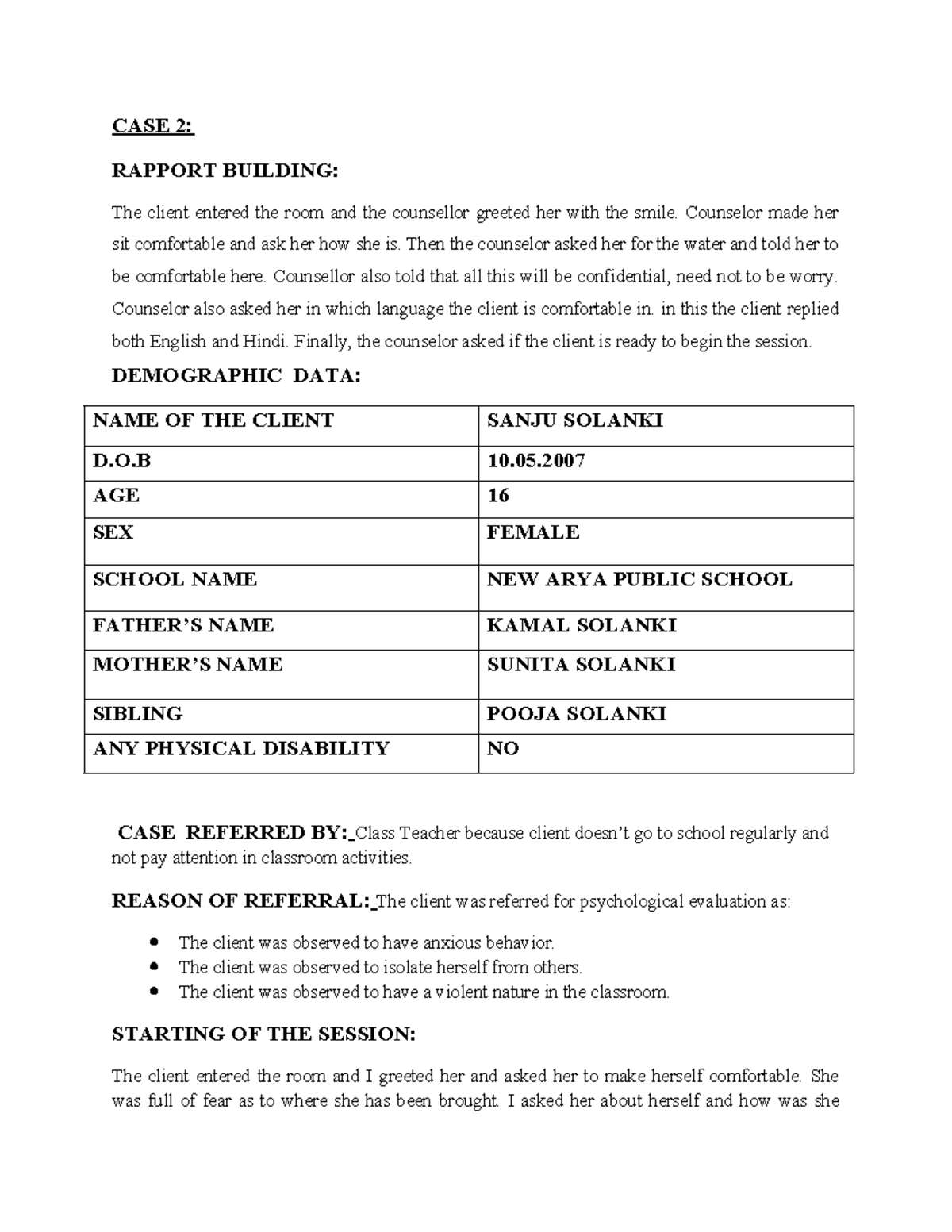 CASE 2 - I M NISHA DOING MASTER'S IN PSYCHOLOGY NEED IDEAS FOR ...