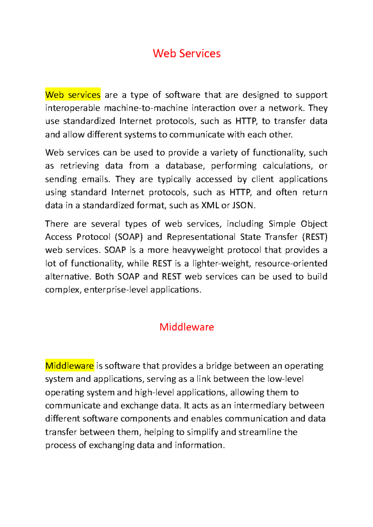 Web Services - NOTES - Web Services Web services are a type of software ...