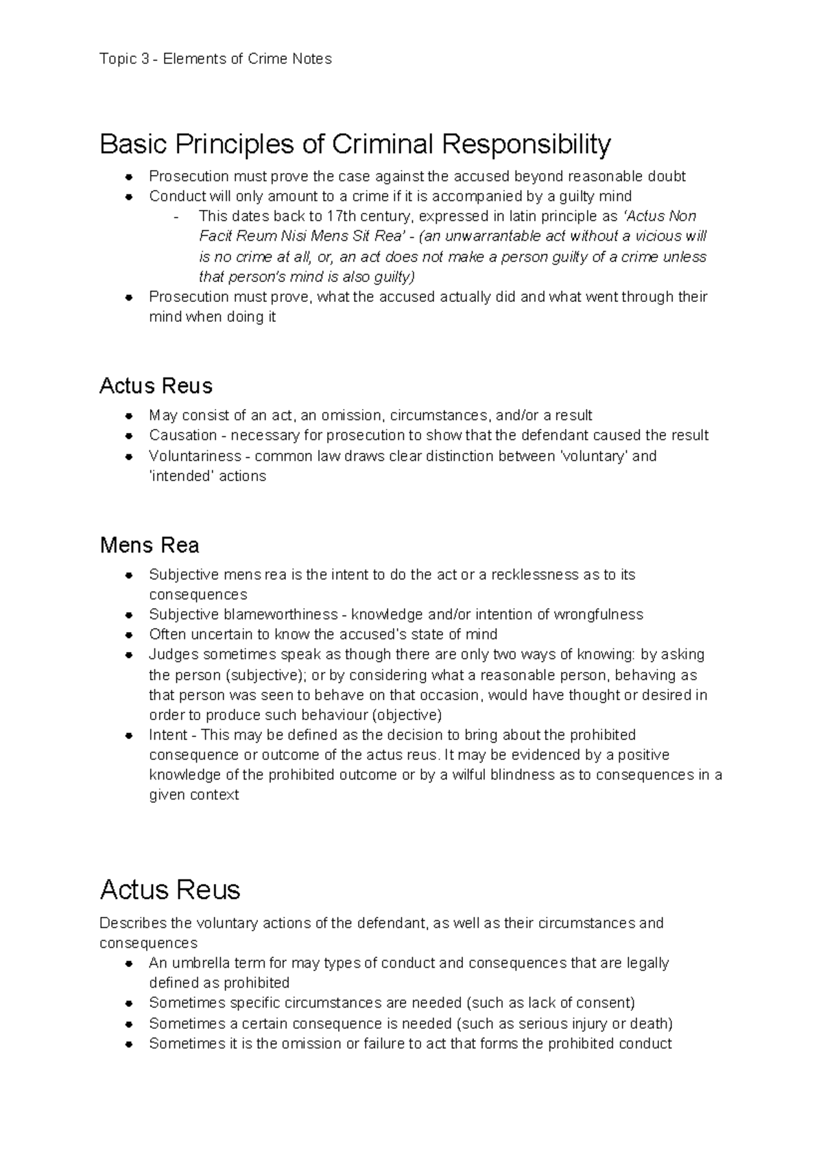 Topic 3 - Elements of Crime notes - Topic 3 - Elements of Crime Notes ...