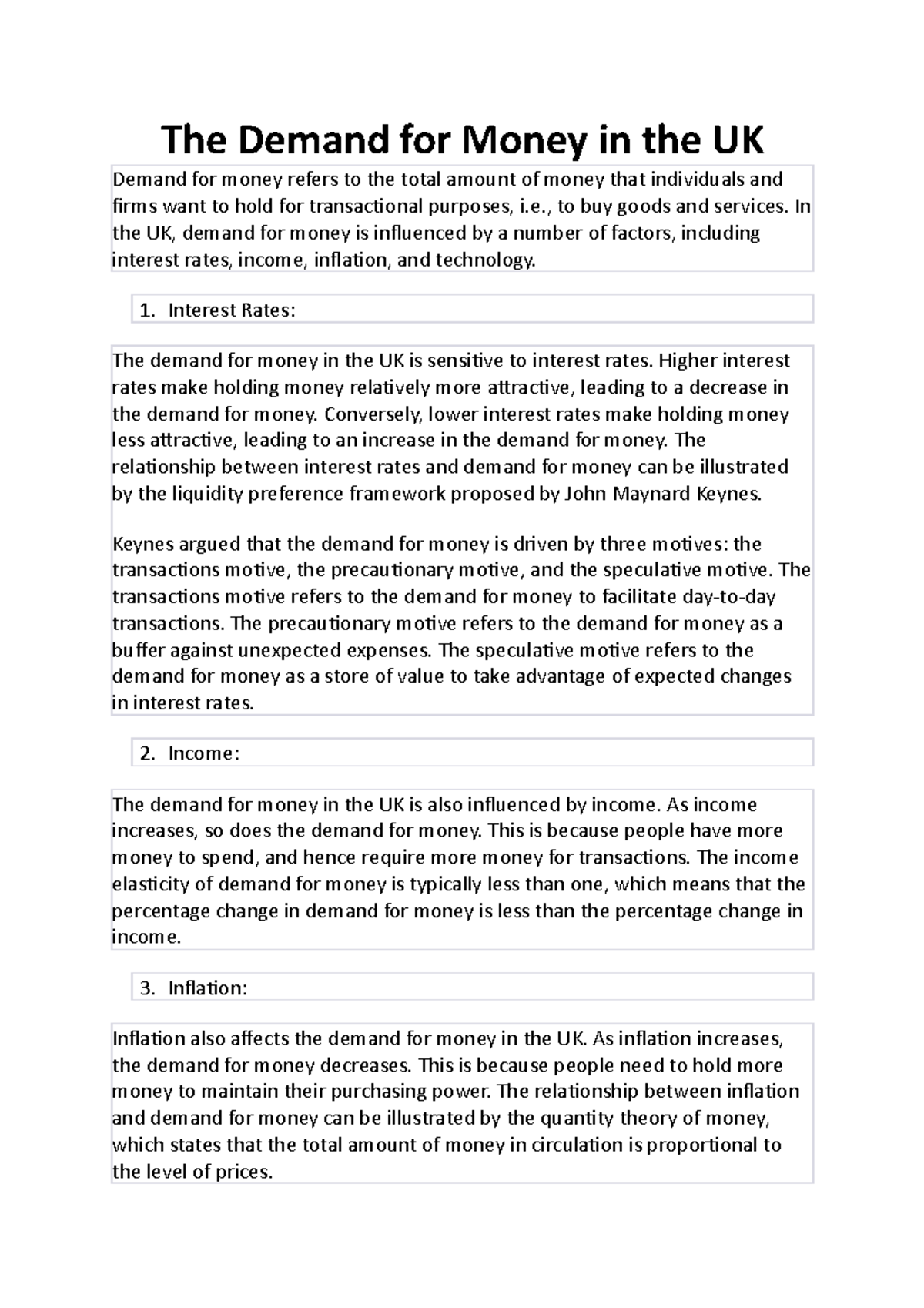 The Demand for Money in the UK - The Demand for Money in the UK Demand ...