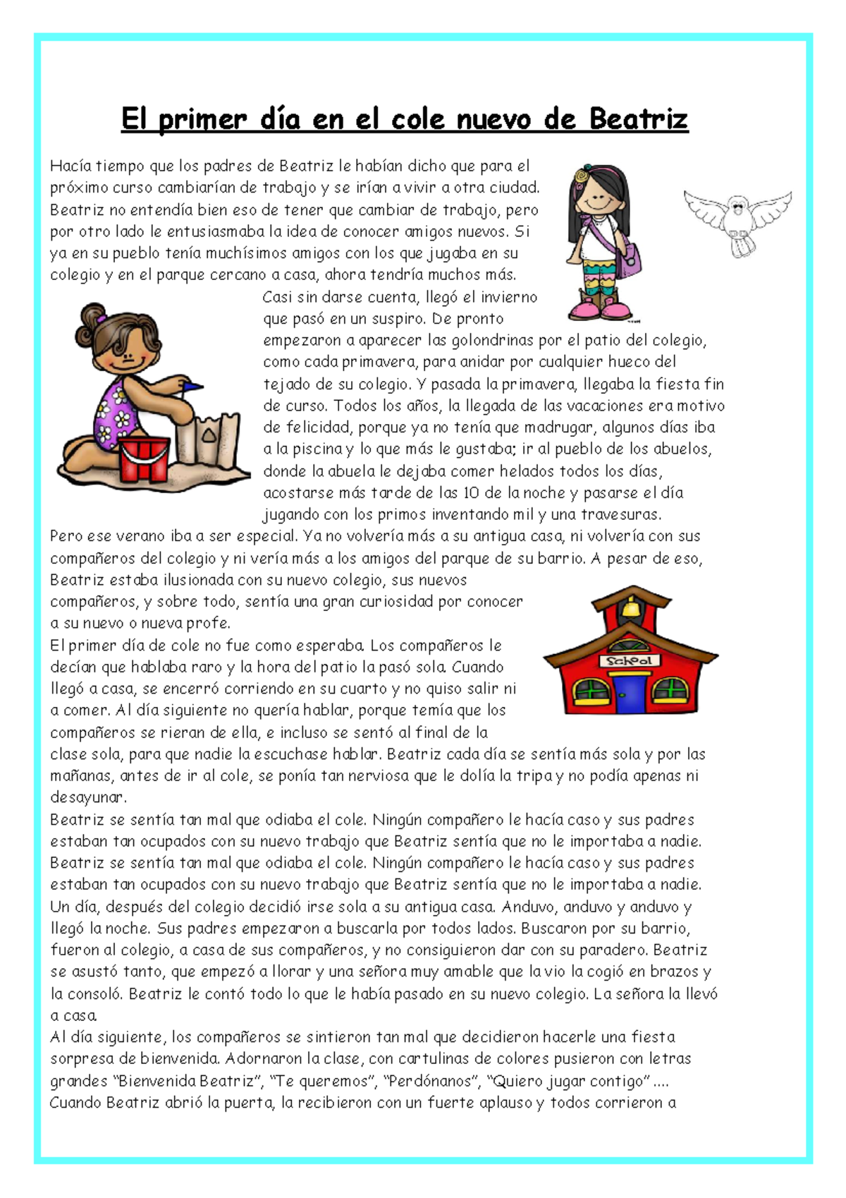 Lectura - Vamo - El Primer Día En El Cole Nuevo De Beatriz Hacía Tiempo 