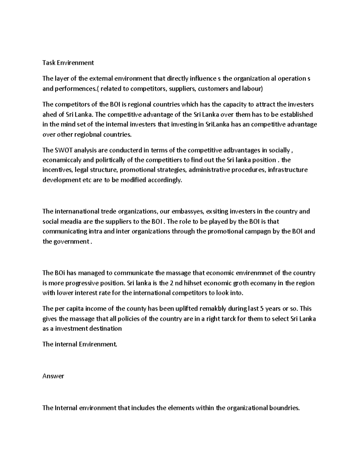 Task Environment - answers - Task Envirenment The layer of the external ...