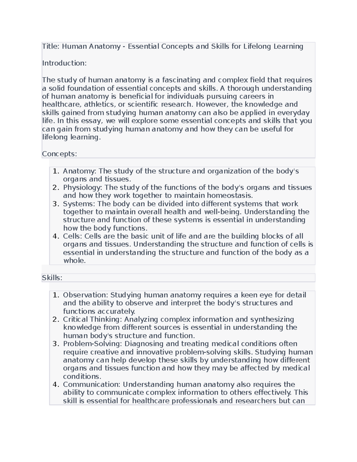 Human Anatomy - Essential Concepts and Skills for Lifelong Learning ...