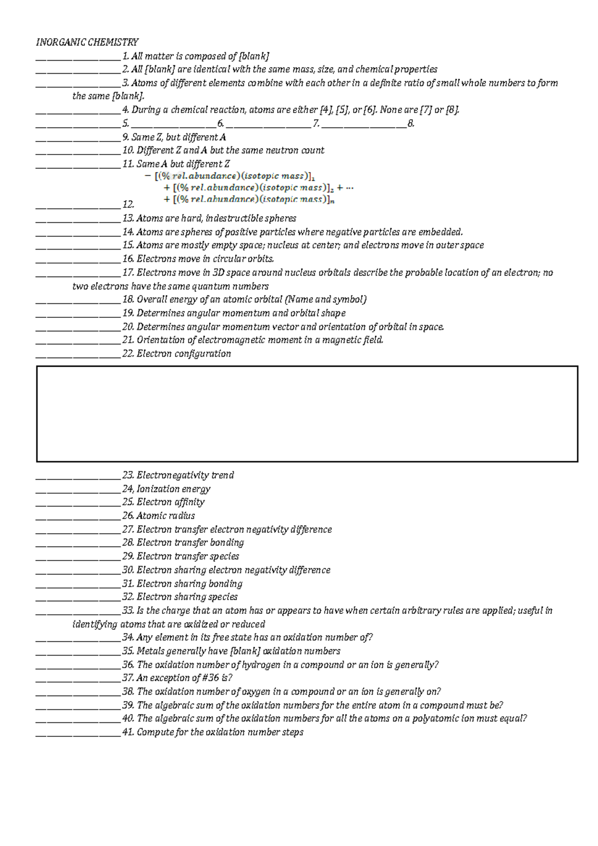 00 Chemistry Review Test - INORGANIC CHEMISTRY _______________________1 ...