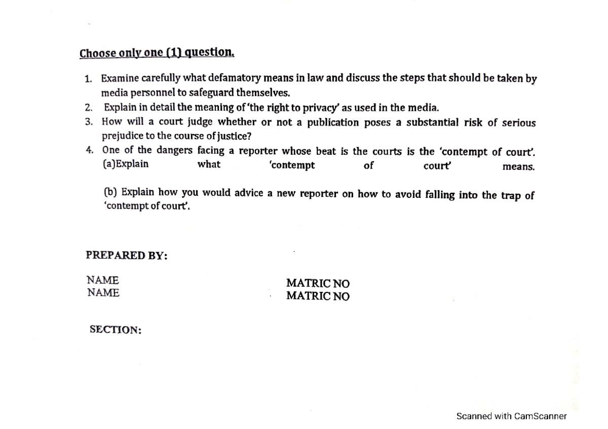 Assignment Question - Diploma in Law - Studocu