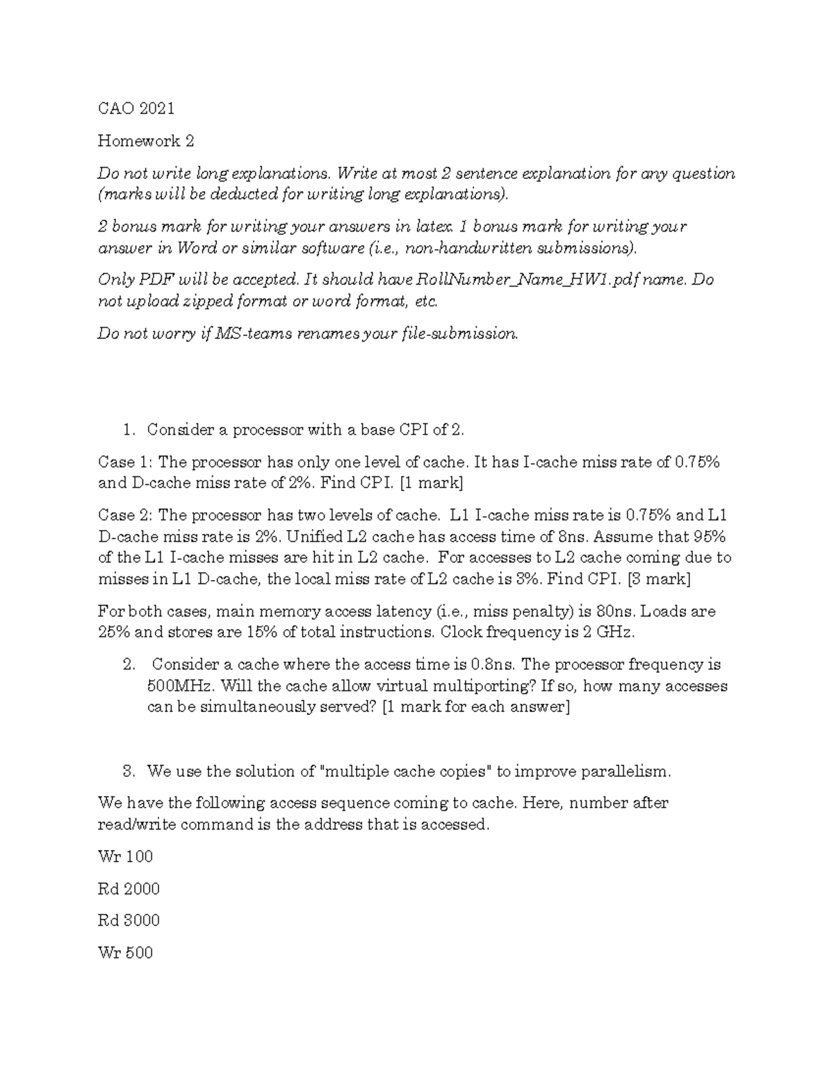 CAO 2021 HW2 1 - Assignments for computer architecture course. - CAO 2021 Homework 2 Do not ...