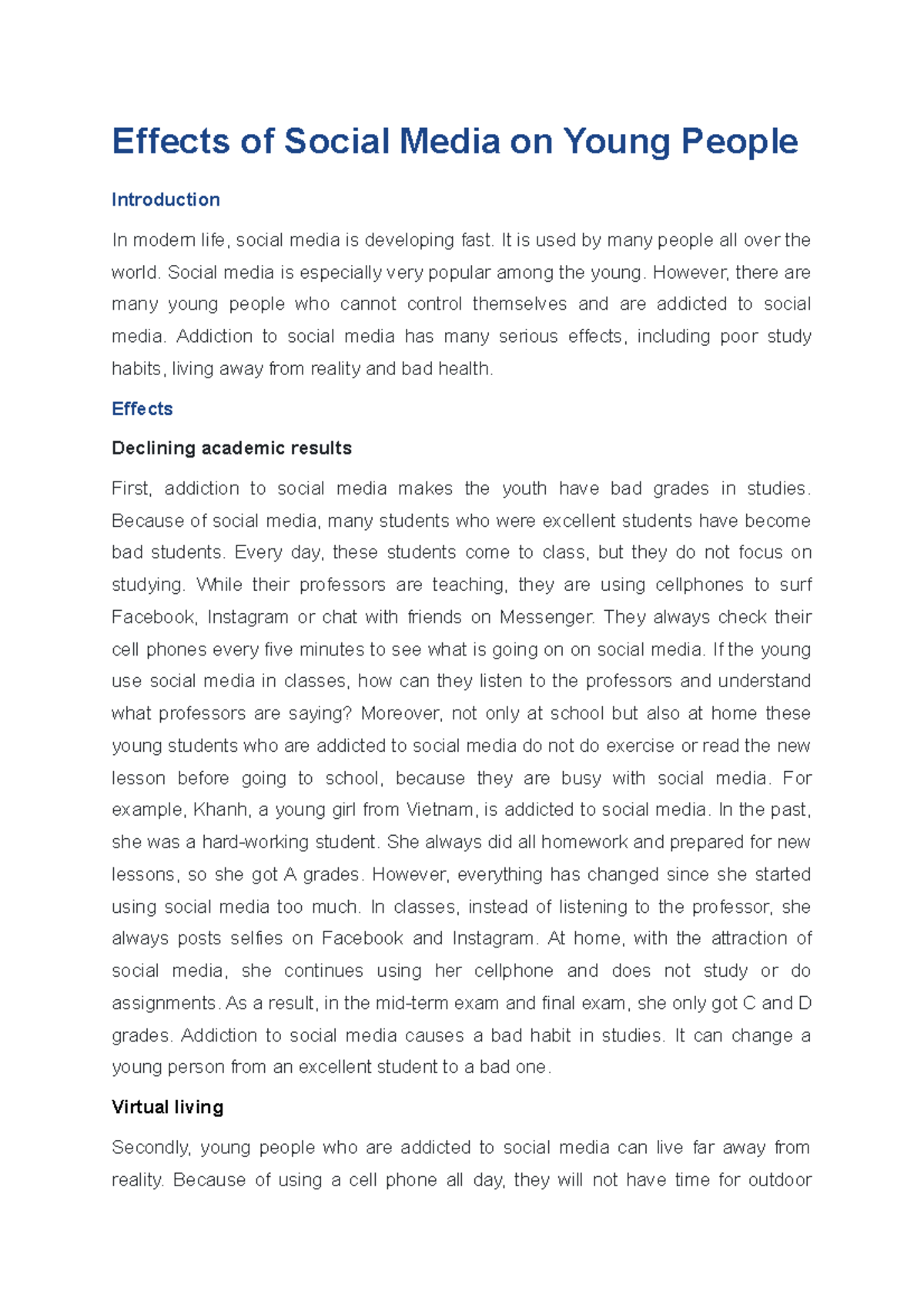 Effects of Social Media on Young People Essay - Effects of Social Media ...