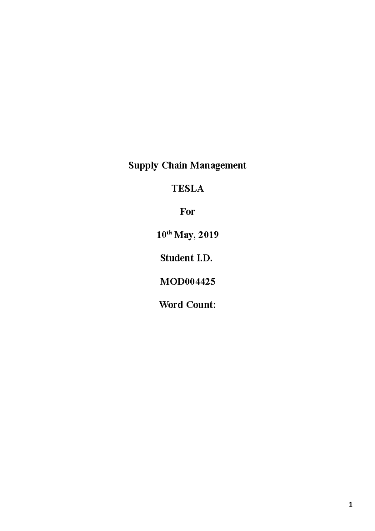 Supply Chain Management - Tesla - Supply Chain Management TESLA For 10 ...