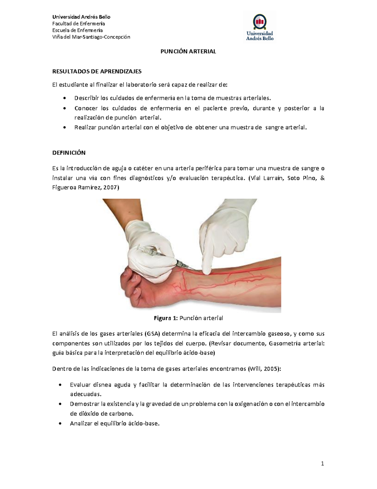 1 - Guía Punción Arterial - Facultad de Enfermería Escuela de ...