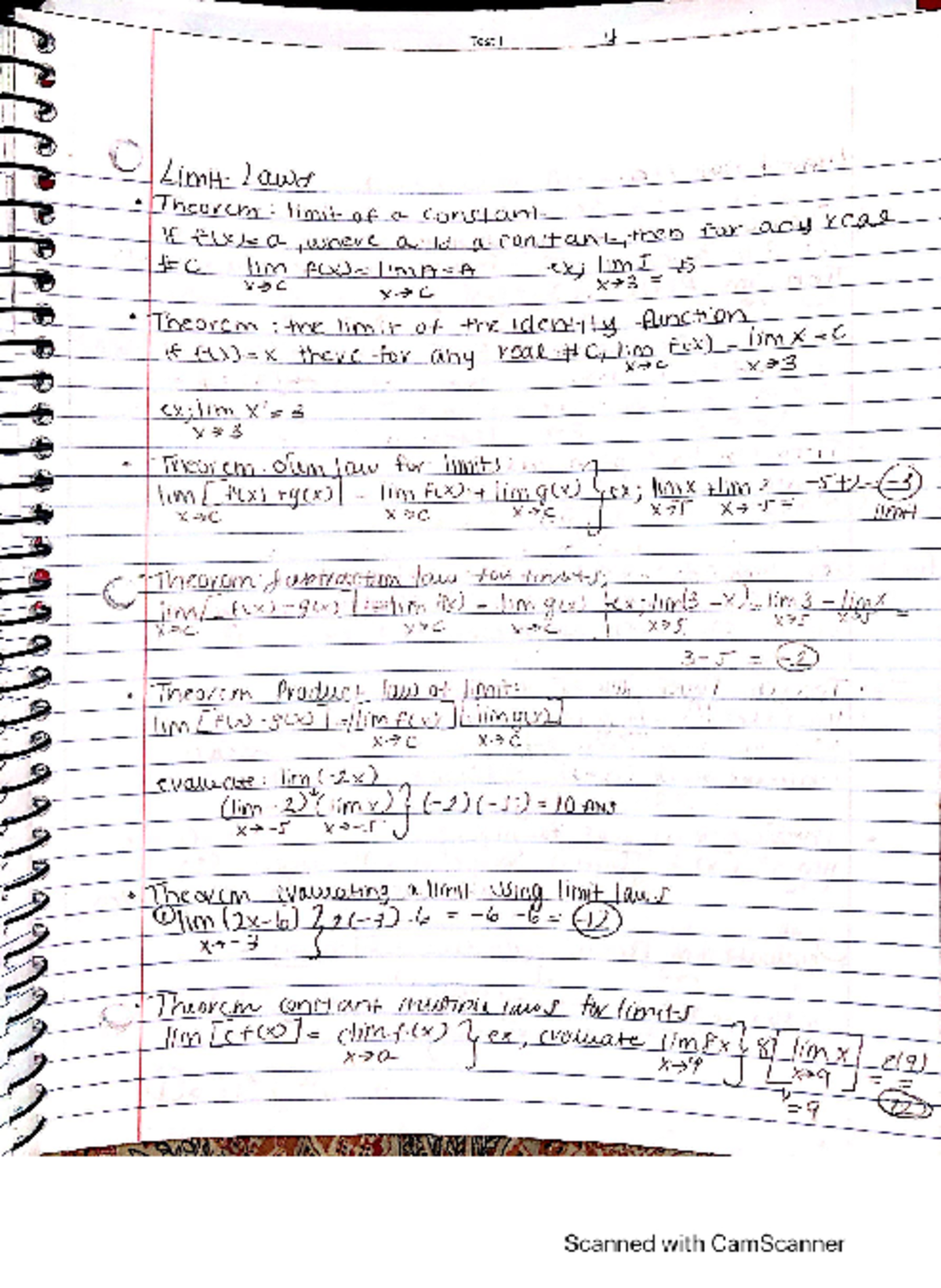 Limit Laws - Mr. Luo. - Test Limit Laws Theorem. limit of a constant If ...