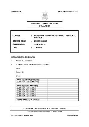SET 1 Final TEST FIN533 Question - FACULTY OF BUSINESS AND MANAGEMENT ...