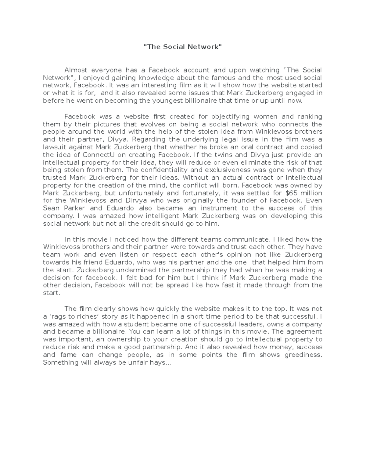 Strategic Management The Social Network - "The Social Network" Almost ...