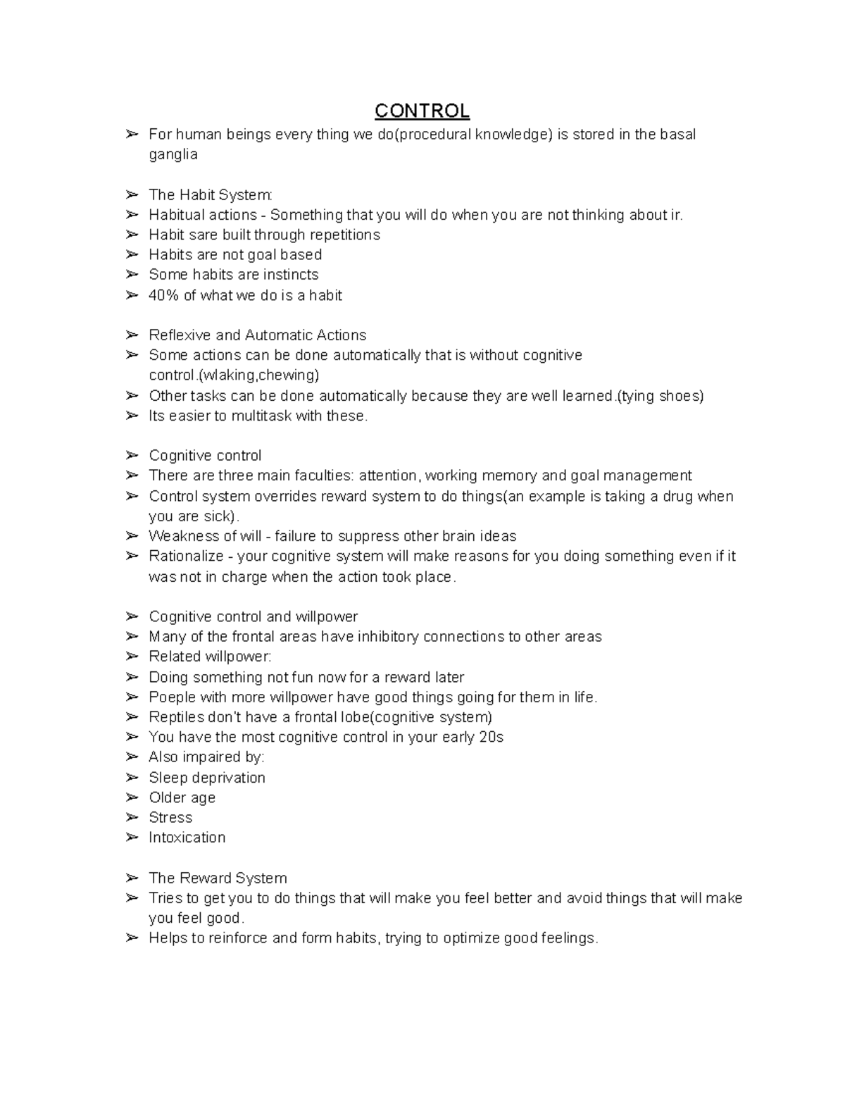 CGSC Lecture 8 - readings - CONTROL For human beings every thing we do ...