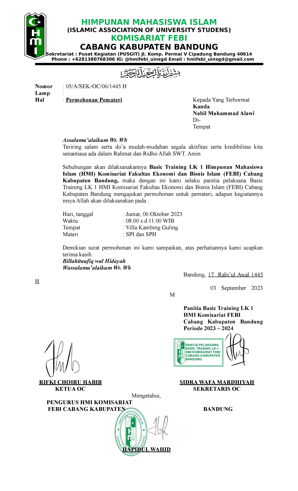 Surat Permohonan Pemateri SPI&SPH Nabil Muhammad Alawi - HIMPUNAN ...