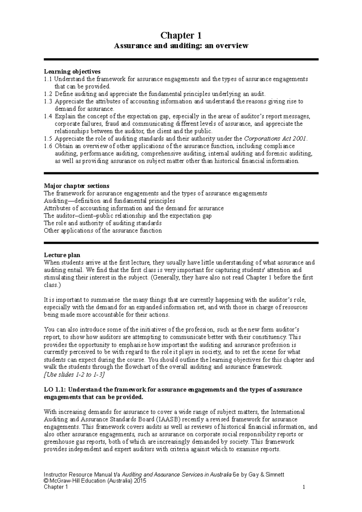 Chapter 1 solution - Chapter 1 Assurance and auditing: an overview ...