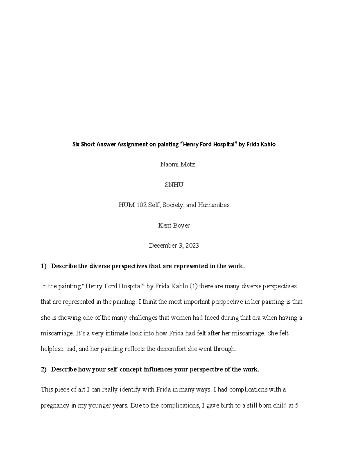 Six Short Answer Assignment on painting - In the painting “Henry Ford ...