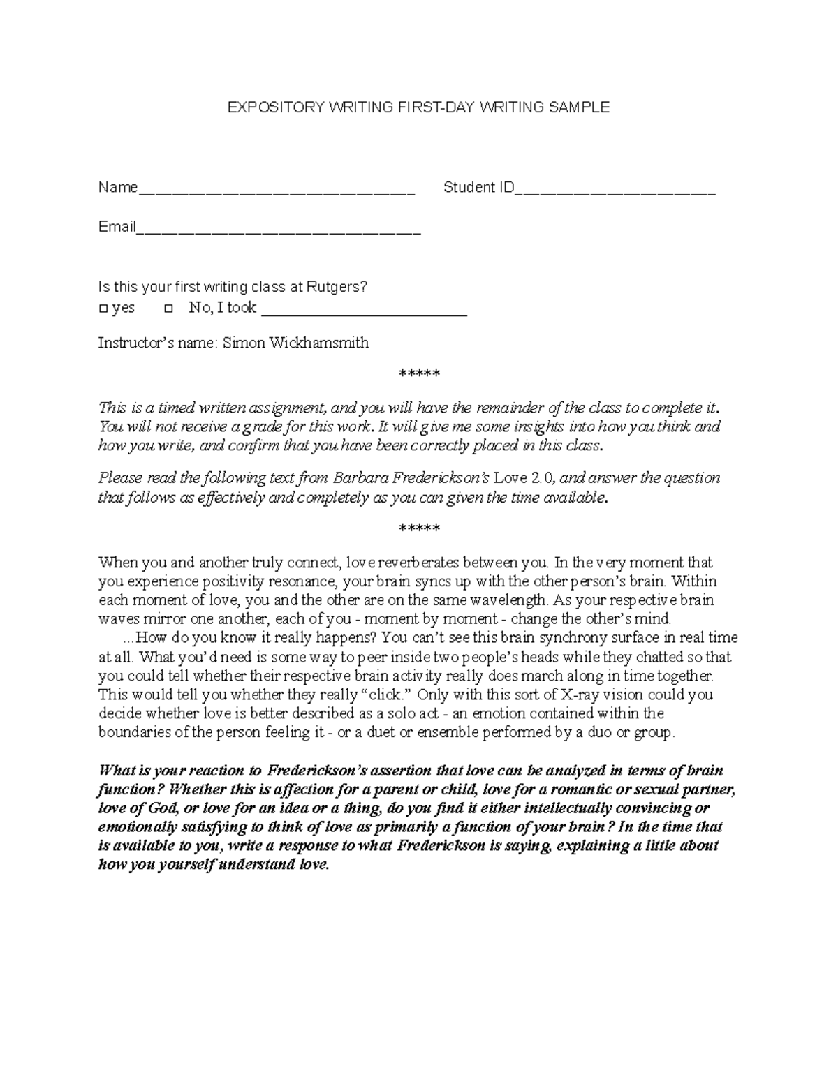 Expository Writing First-DAY Writing Sample - 01:355:101 - Studocu