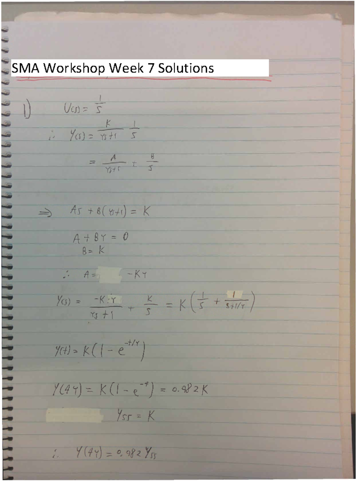 Workshop Week 7 Solutions - 1) J I Uo) T K Yer) :: Yr + 1 A '-(;1 ( ,4 ...