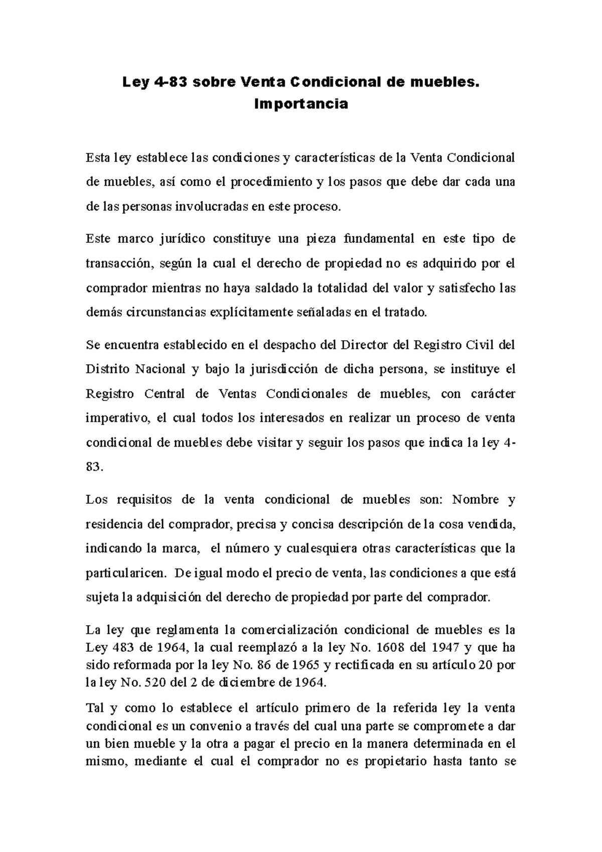 Final der comercial - Ley 4-83 sobre Venta Condicional de muebles ...