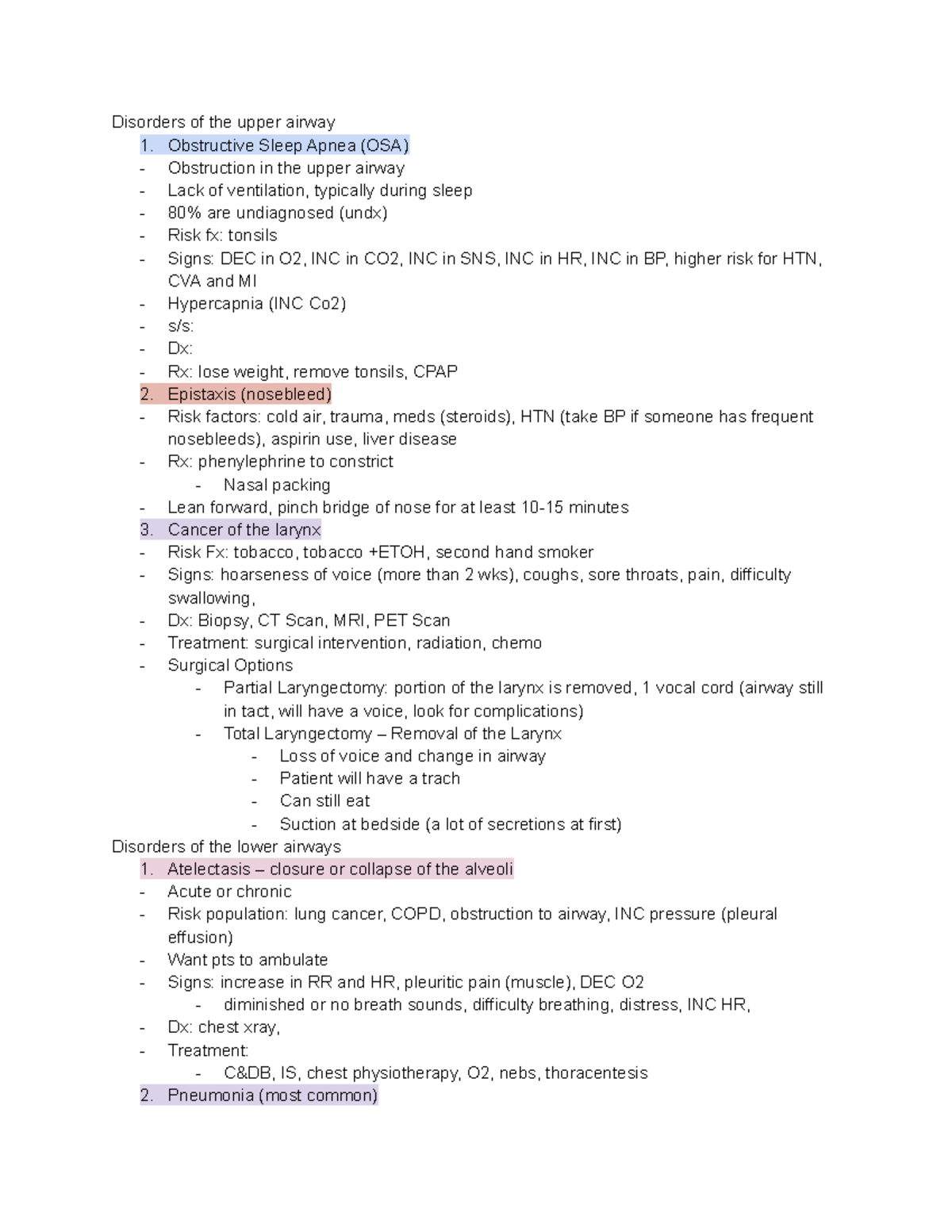 3312 Respiratory Part II - Disorders of the upper airway 1. Obstructive ...