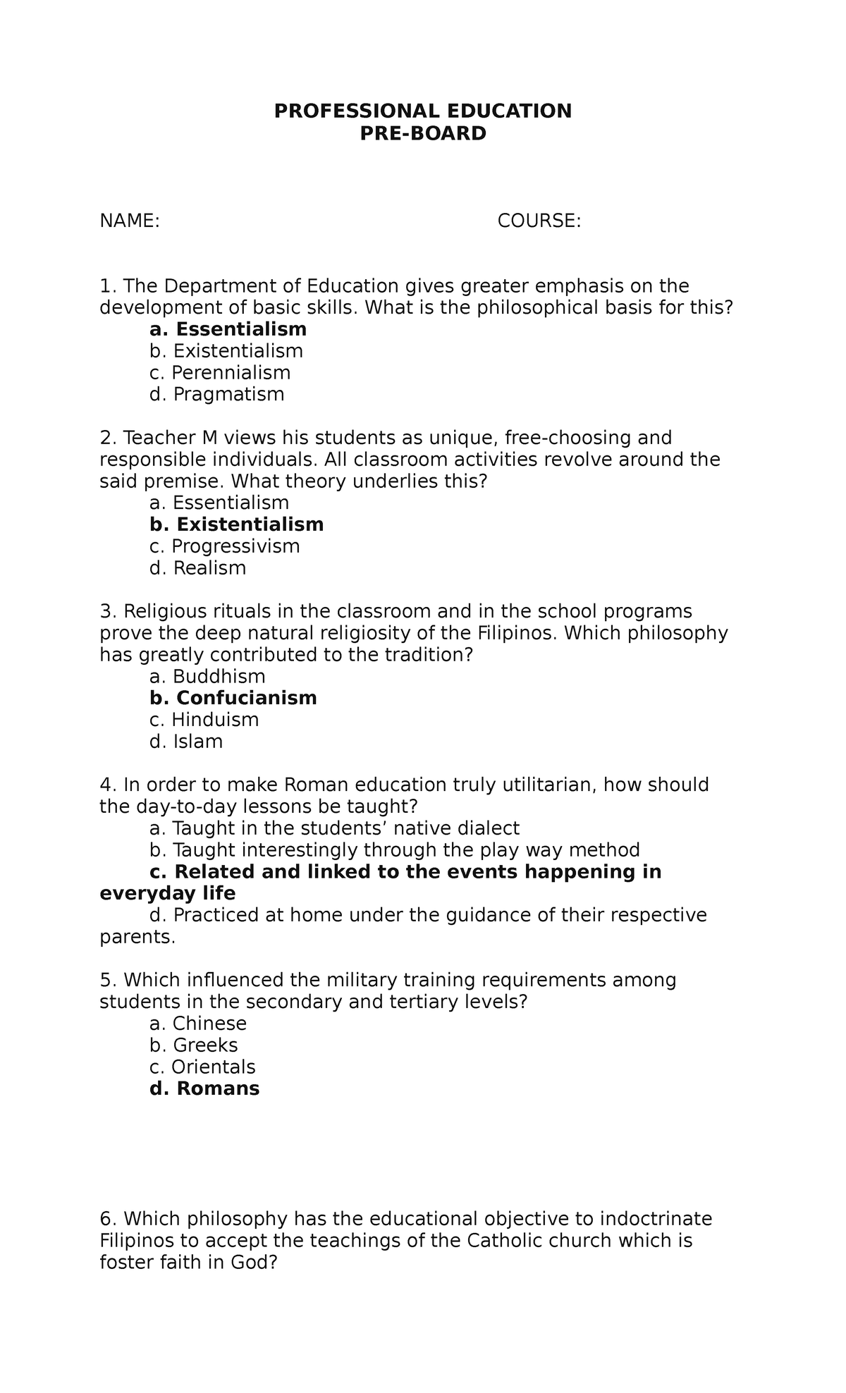 Answer-KEY PRE Board Professional- Education - PROFESSIONAL EDUCATION ...