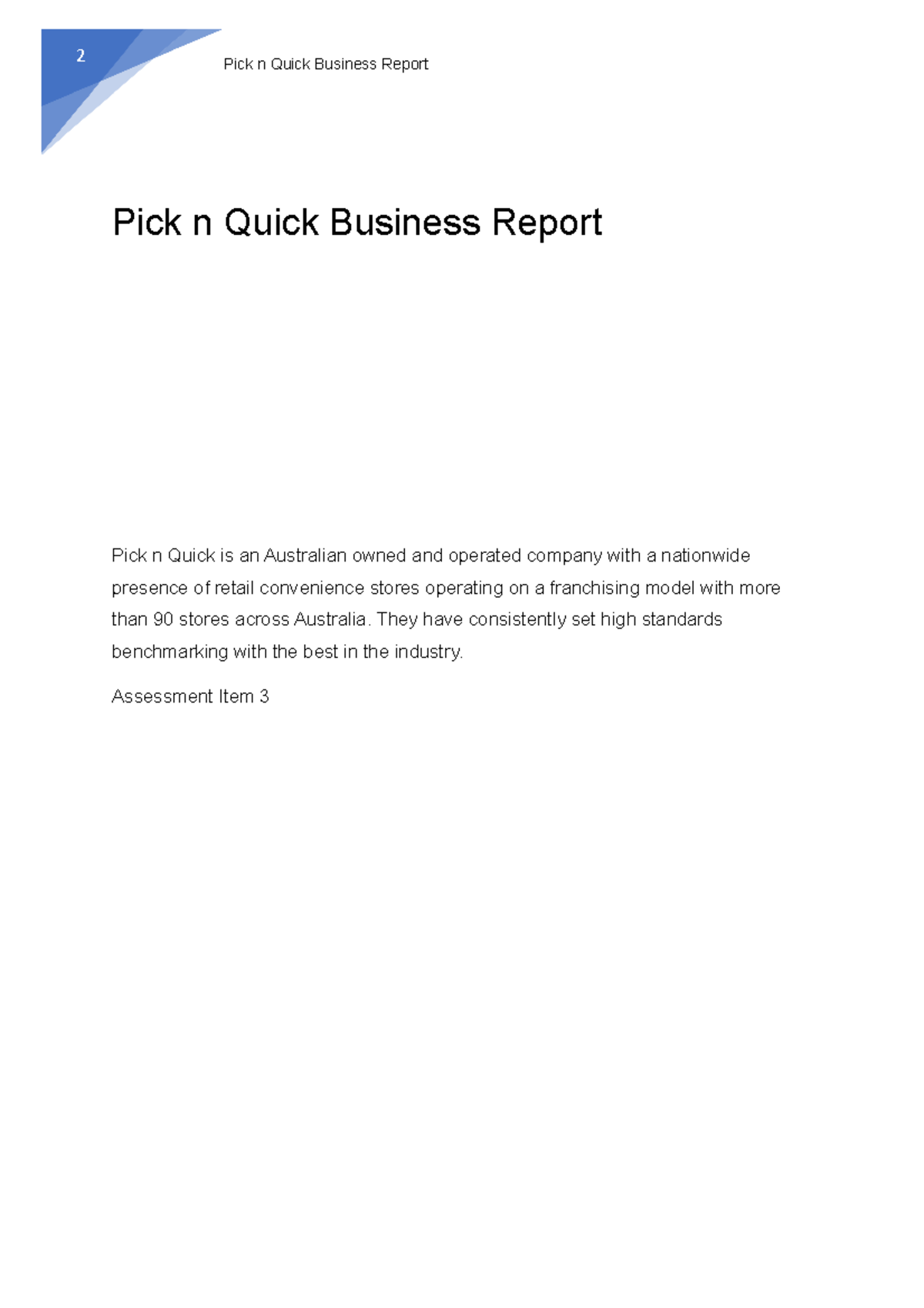 Businessreport - report - Pick n Quick Business Report Pick n Quick is ...