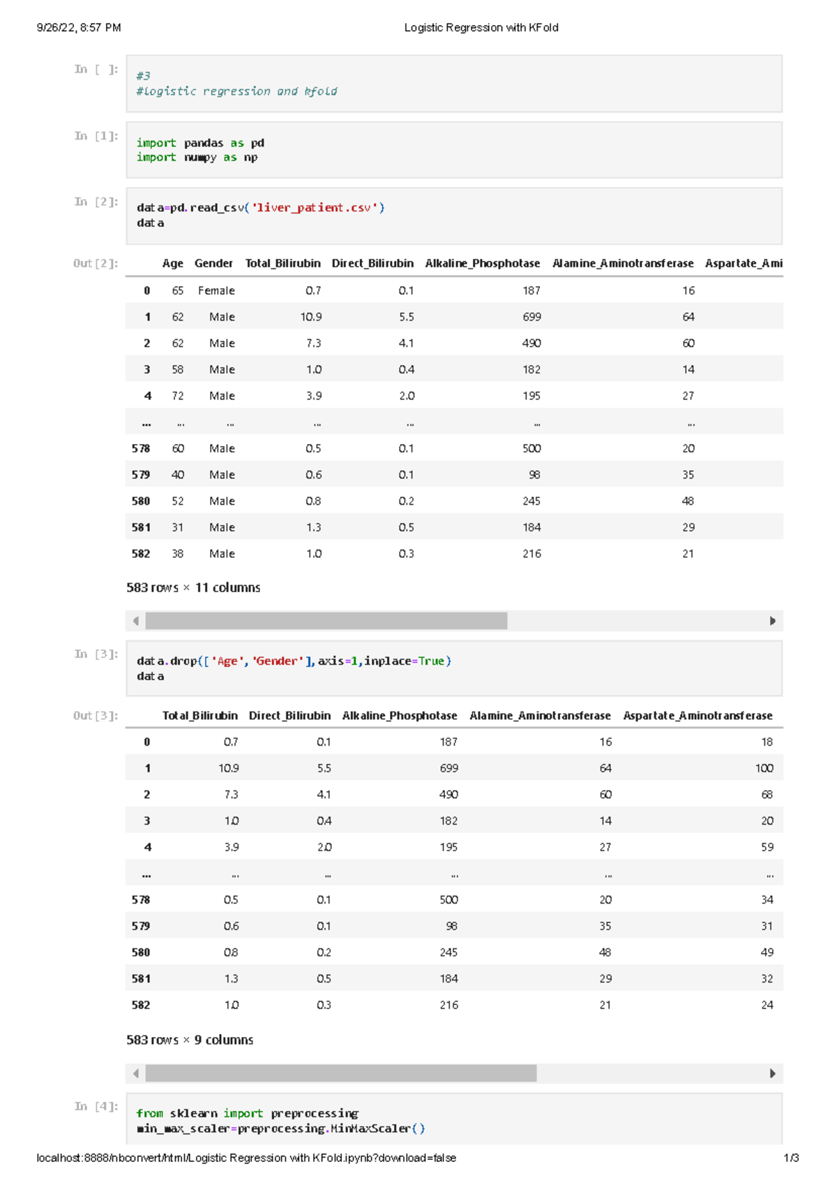 Logistic Regression with KFold - 9/26/22, 8:57 PM Logistic Regression ...
