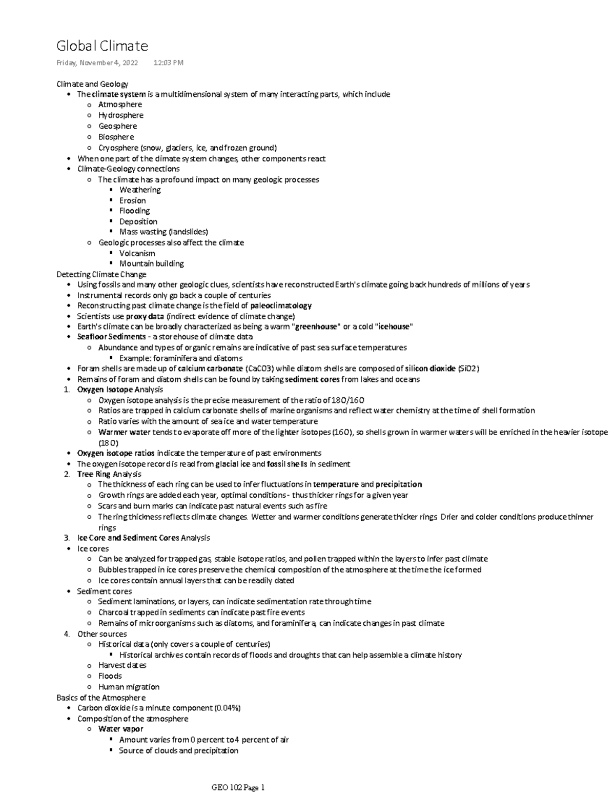 Geo 102 Globate Climate - Climate and Geology The climate system is a ...