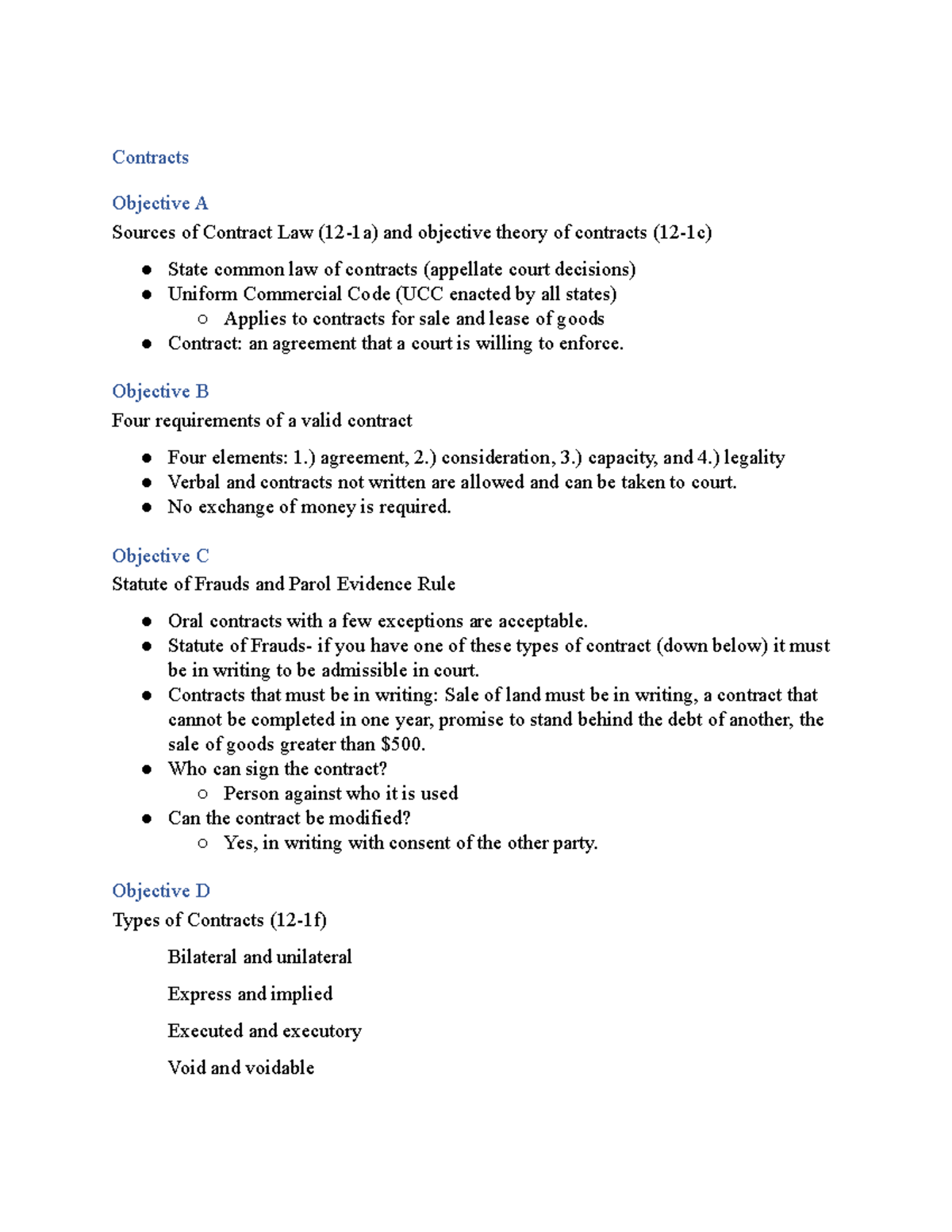Contracts 4 - Notes over the lecture - Contracts Objective A Sources of ...
