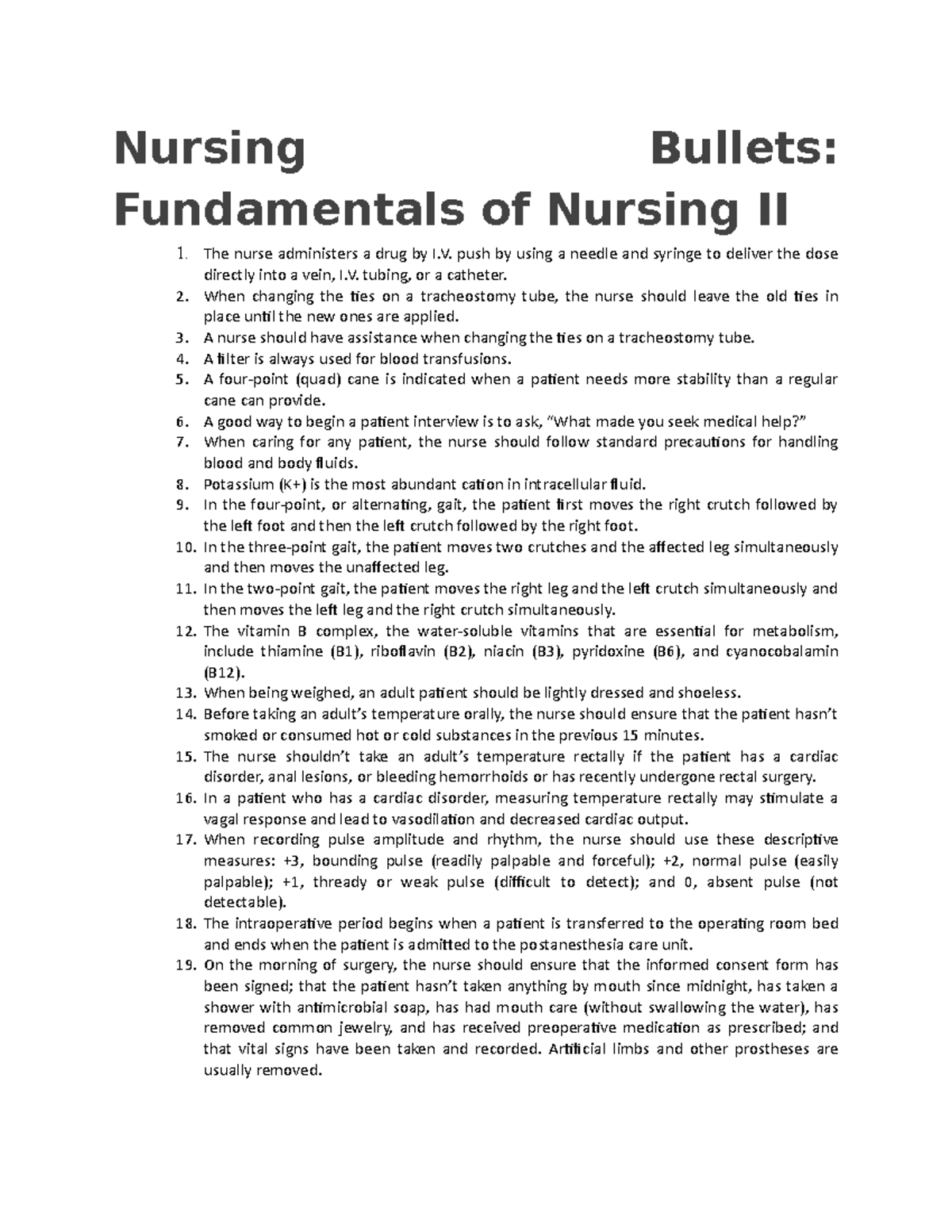 Fundamentals of Nursing 2 Bullets - Nursing Bullets: Fundamentals of ...