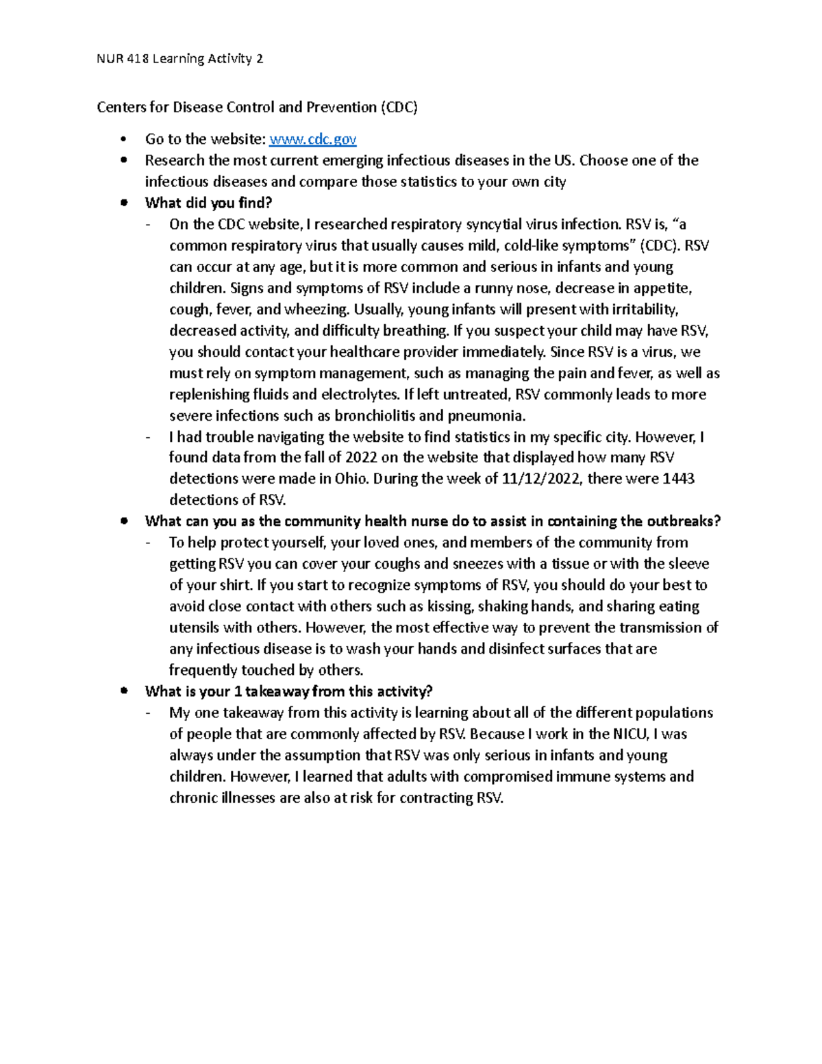 Week 2. NUR 418 LA 2 CDC - Assignment for this class - NUR 418 Learning ...
