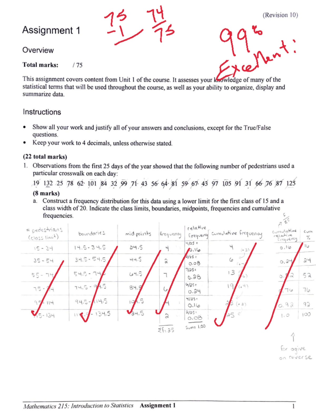 Assignment 1.marked MATH 215pdf - (Rev ision 10) Assignment 1 Overview ...