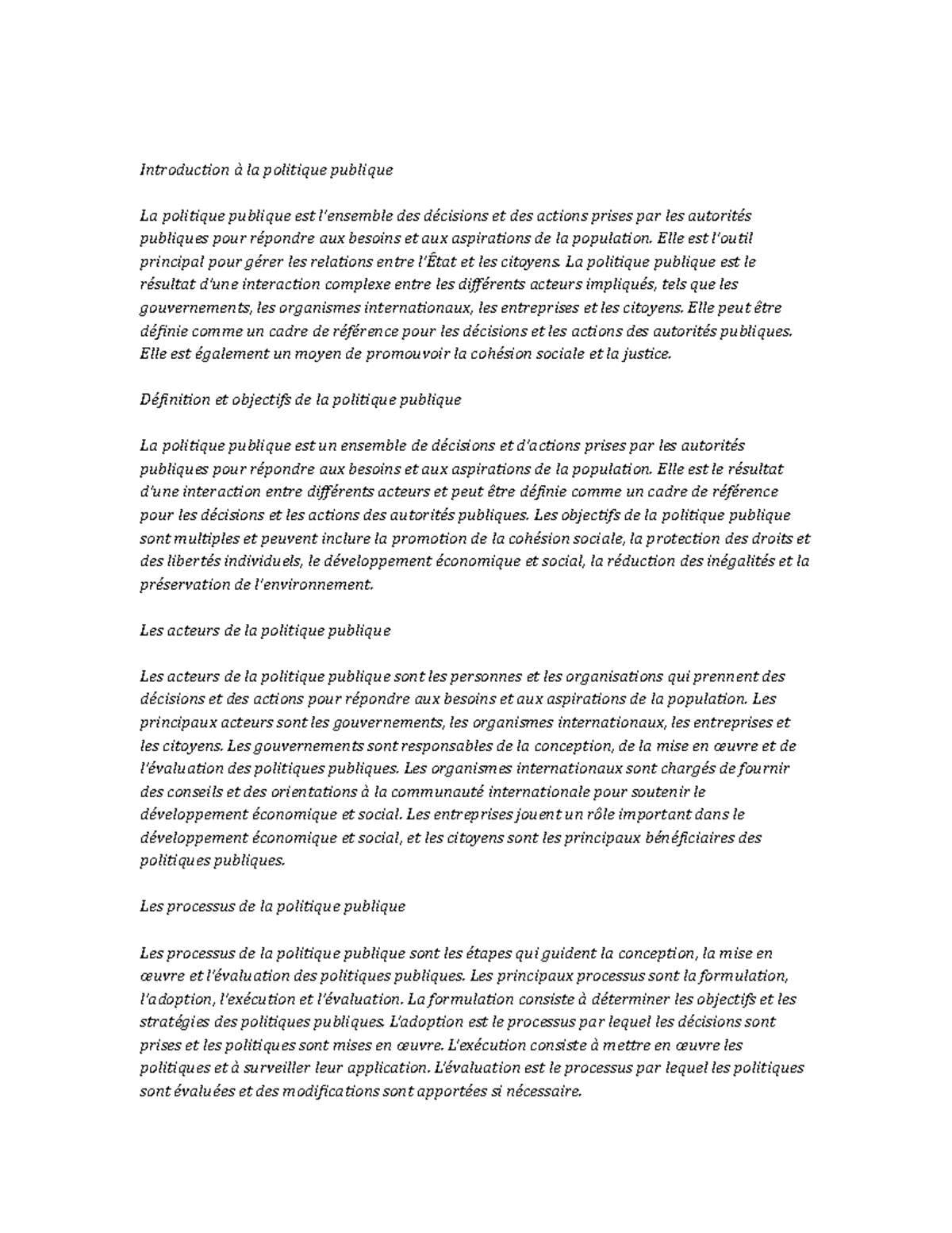 Public Policy Study Notes - Introduction à la politique publique La ...