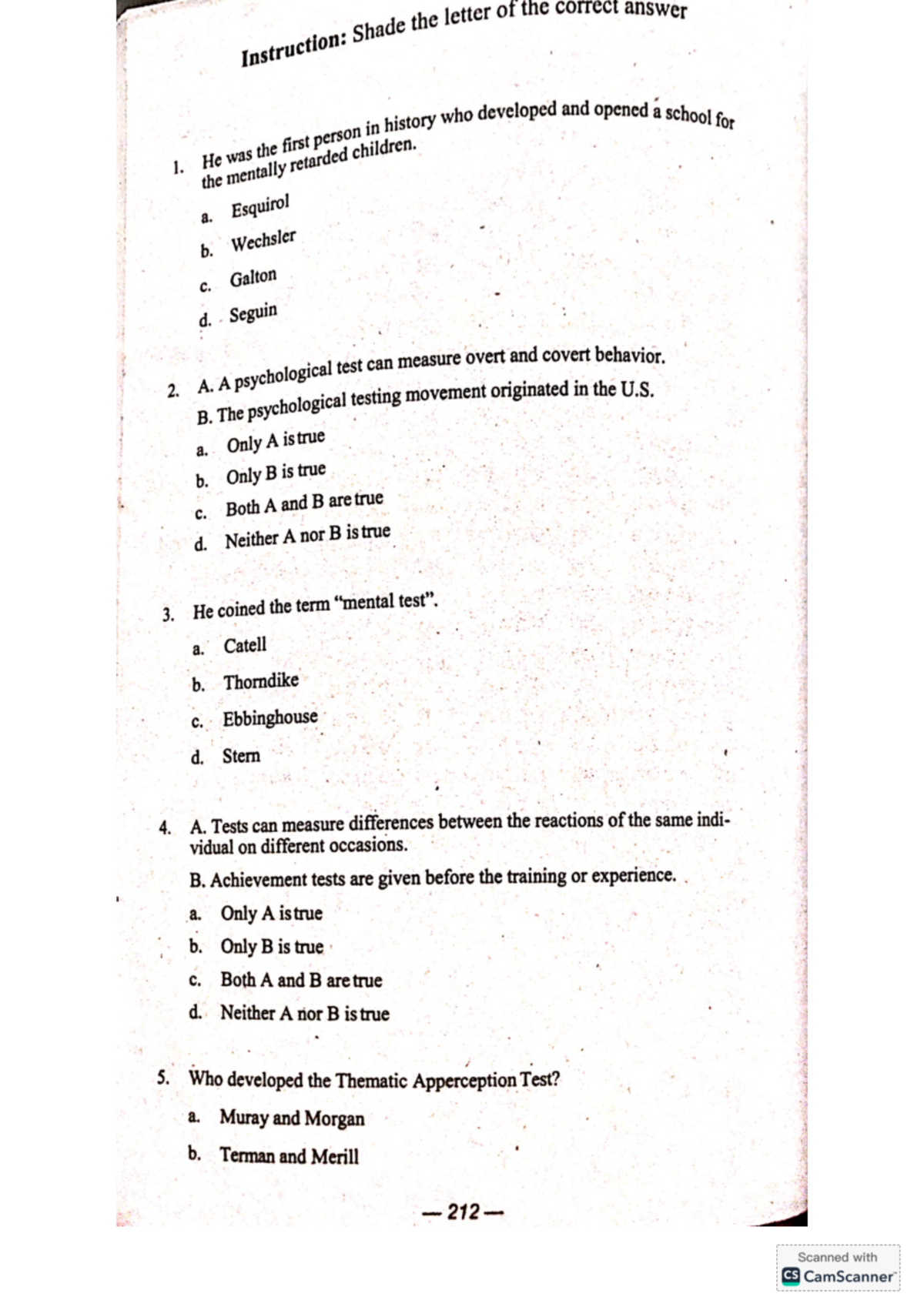 Test questions reviewer for psych assess - letter of the correct the ...