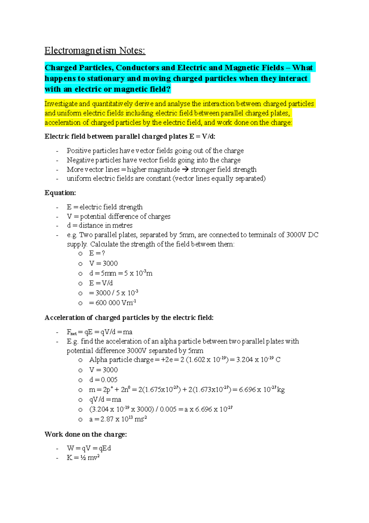 Electromagnetism Notes - Electromagnetism Notes: Charged Particles ...