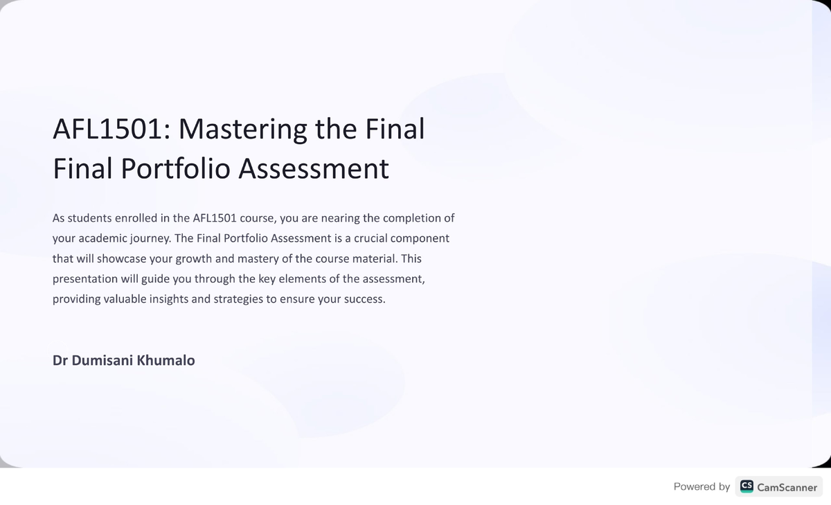 AFL1501-Mastering-the-Final-Portfolio-Assessment 4b775bba58dd5f86f8d005fb54d609c7 - Studocu