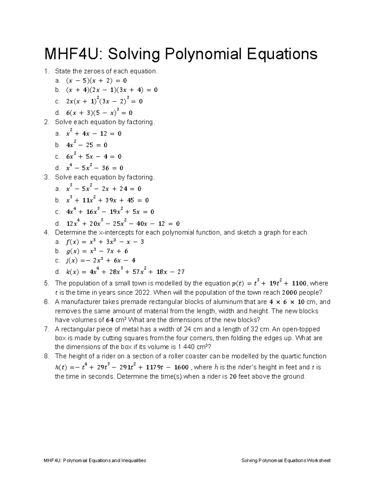 MHF4U Solving Polynomial Equations - MHF4U: Solving Polynomial ...