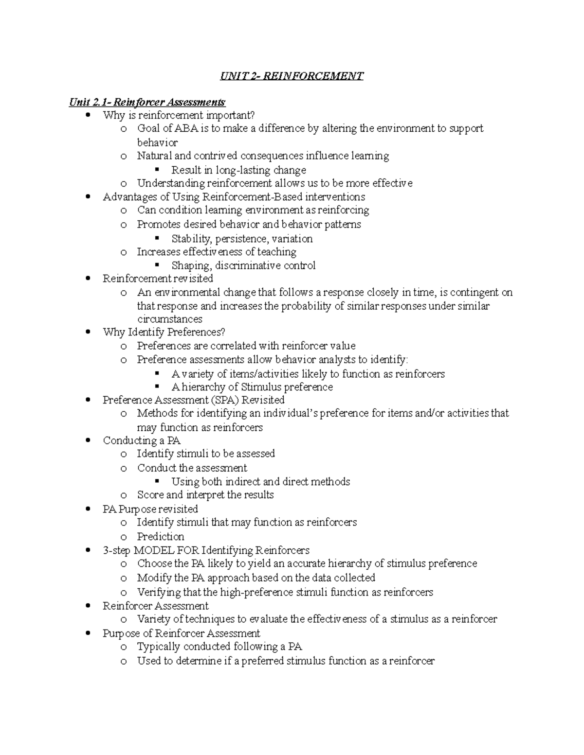UNIT 2- Reinforcement - BEH 5048 - Florida Tech - Studocu
