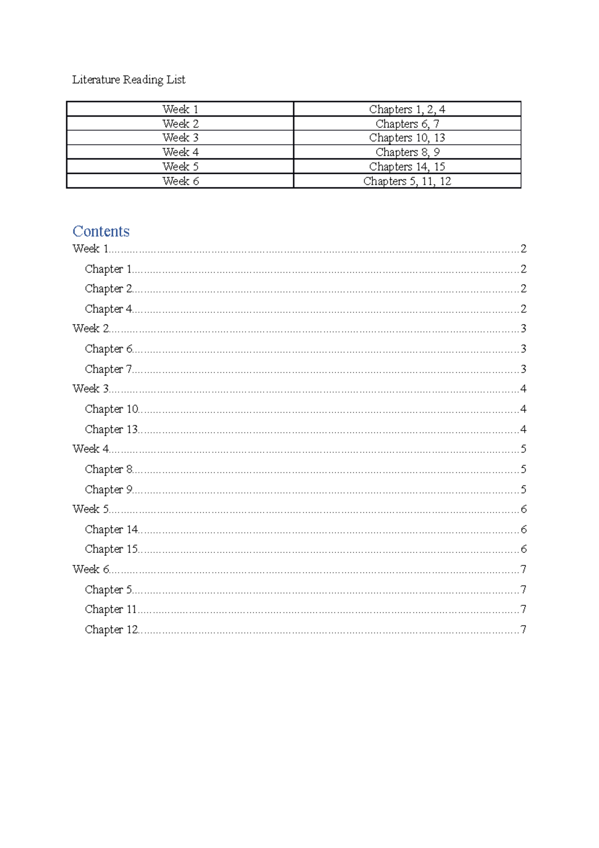 Literature keyword summary - Literature Reading List - Week 1 Chapters ...