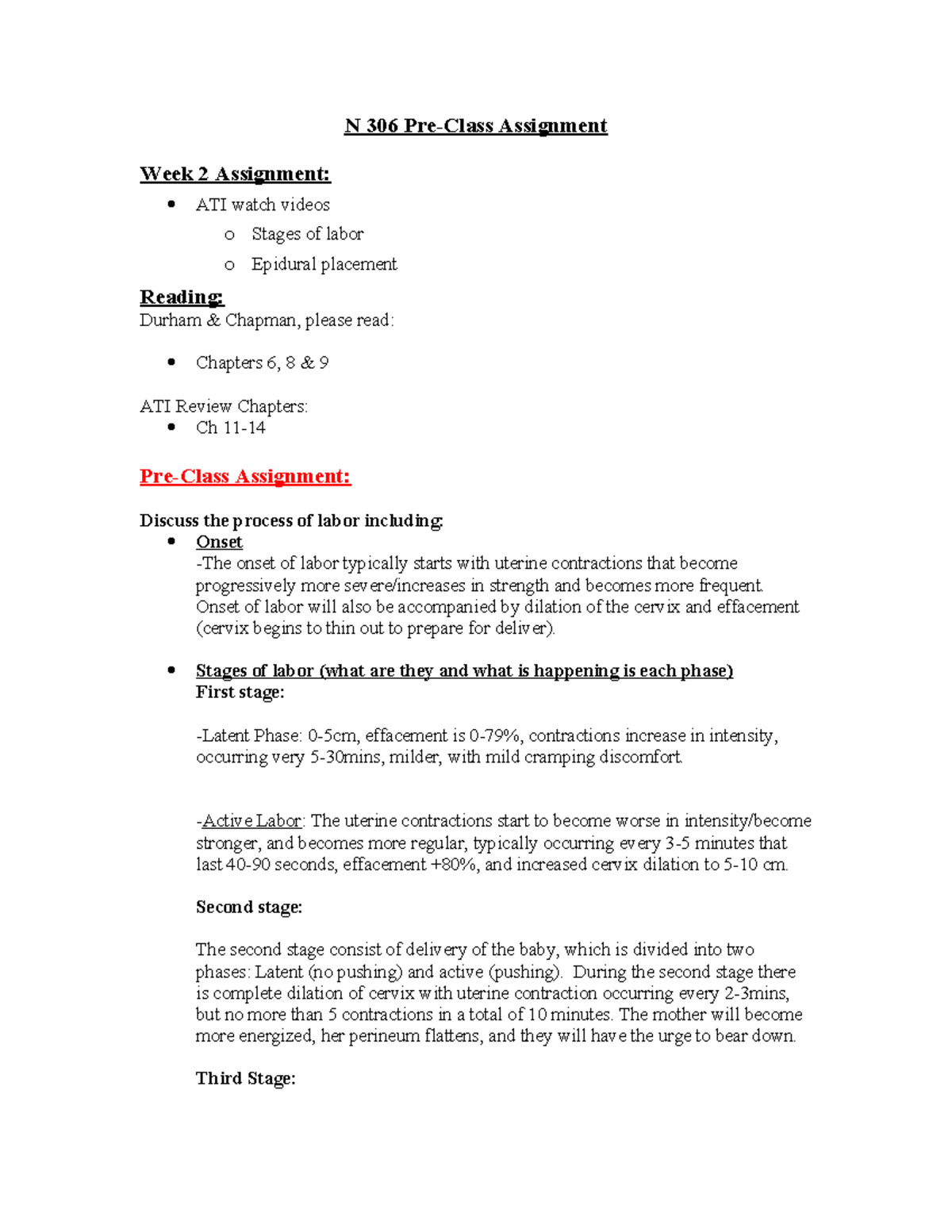 N306 week 2 PCA - OB lecture notes week 2 - N 306 Pre-Class Assignment ...