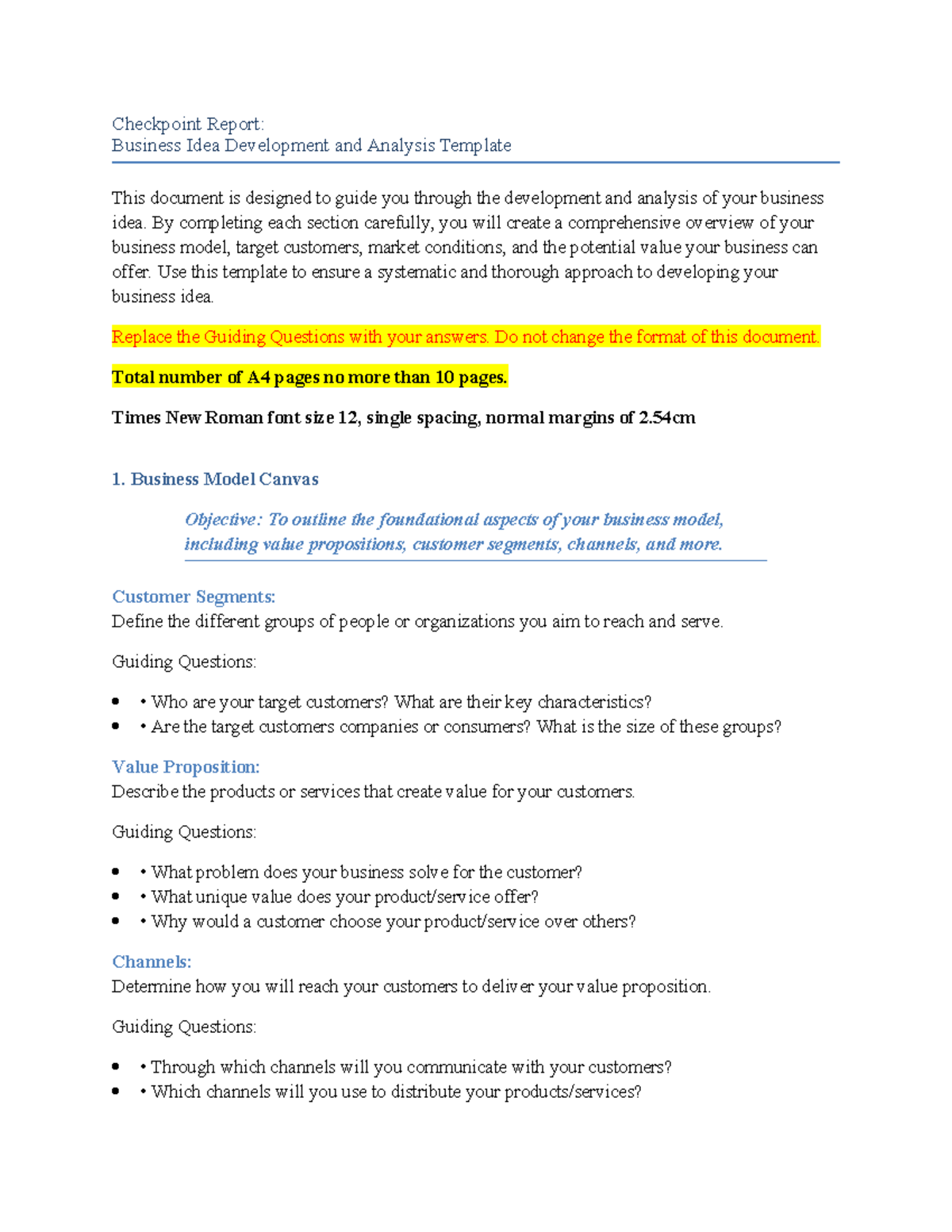 02 Checkpoint Business Idea Development Template - Checkpoint Report ...