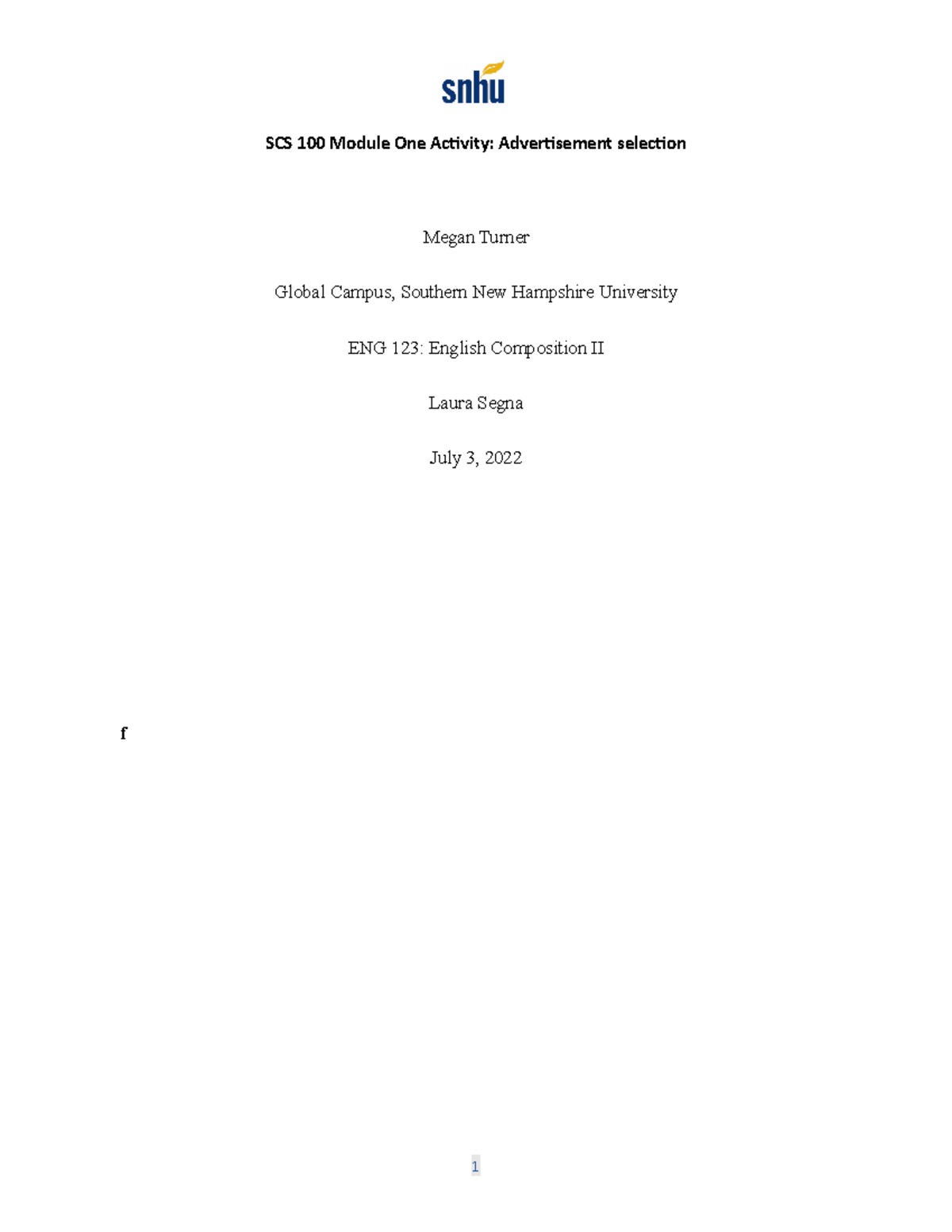 SCS 100 Module One Activity assignment 1 - SCS 100 Module One Activity ...