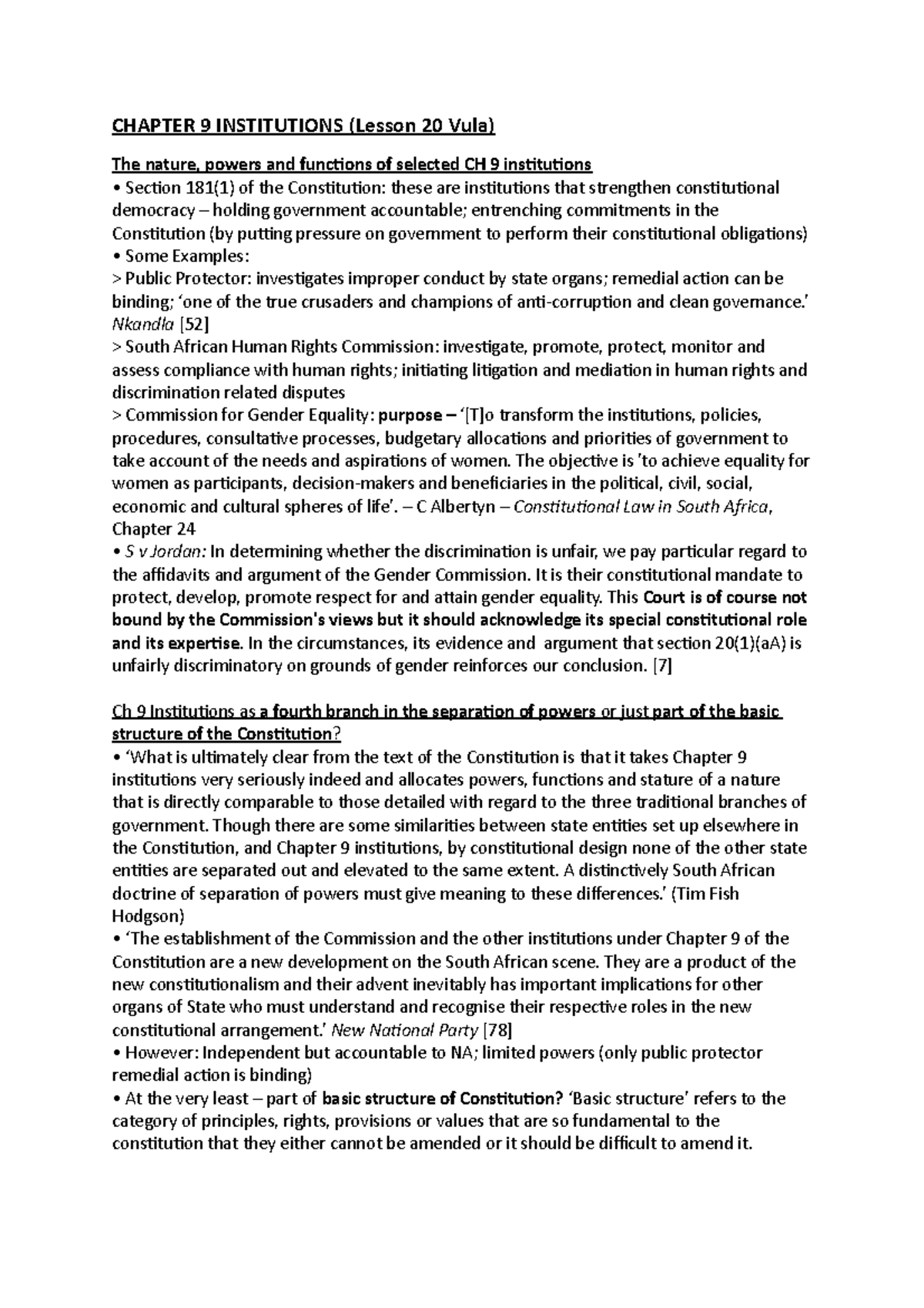 Chapter 9 Institutions for Constitutional Law - CHAPTER 9 INSTITUTIONS (Lesson 20 Vula) The ...