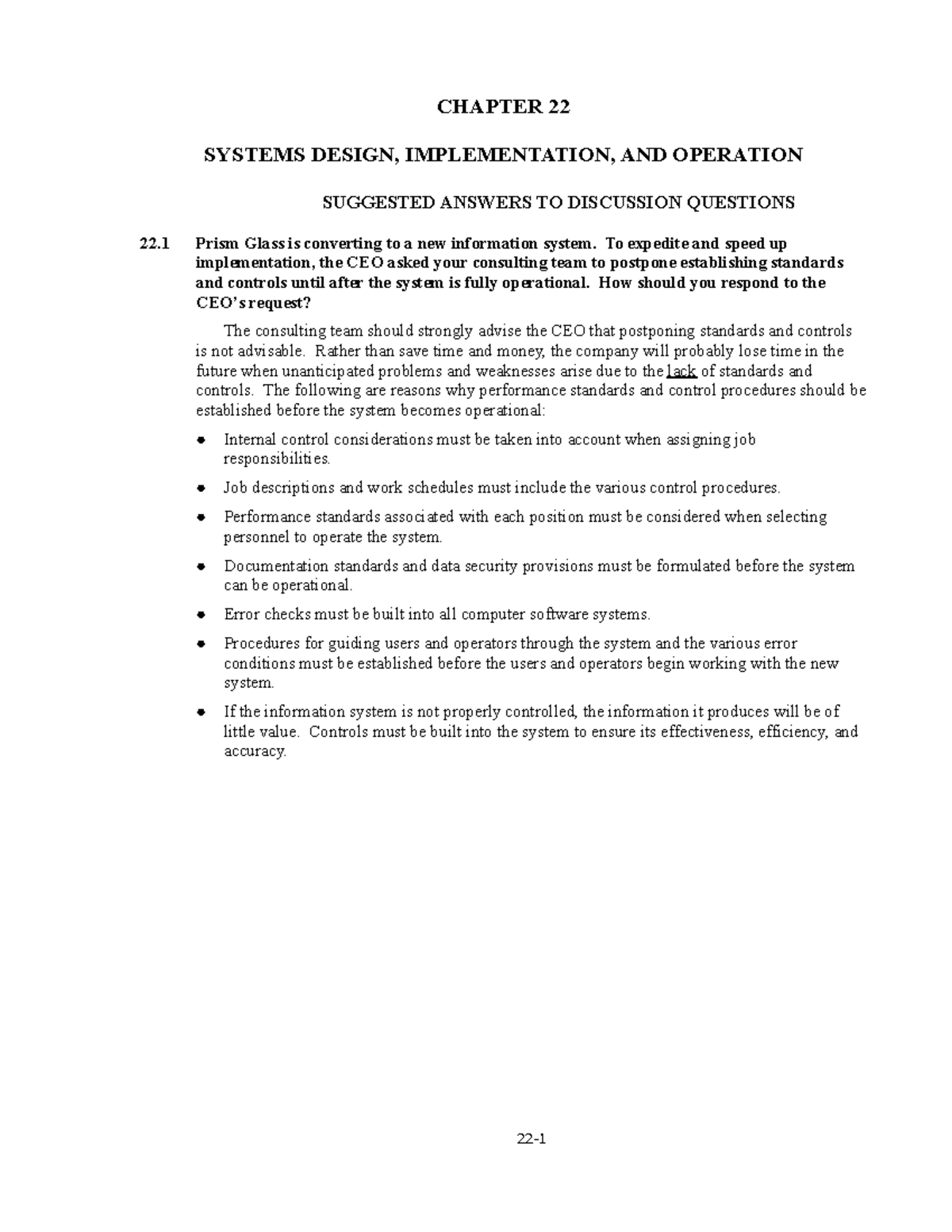 Systems Design, Implementation, AND Operation - CHAPTER 22 SYSTEMS DESIGN, IMPLEMENTATION, AND ...