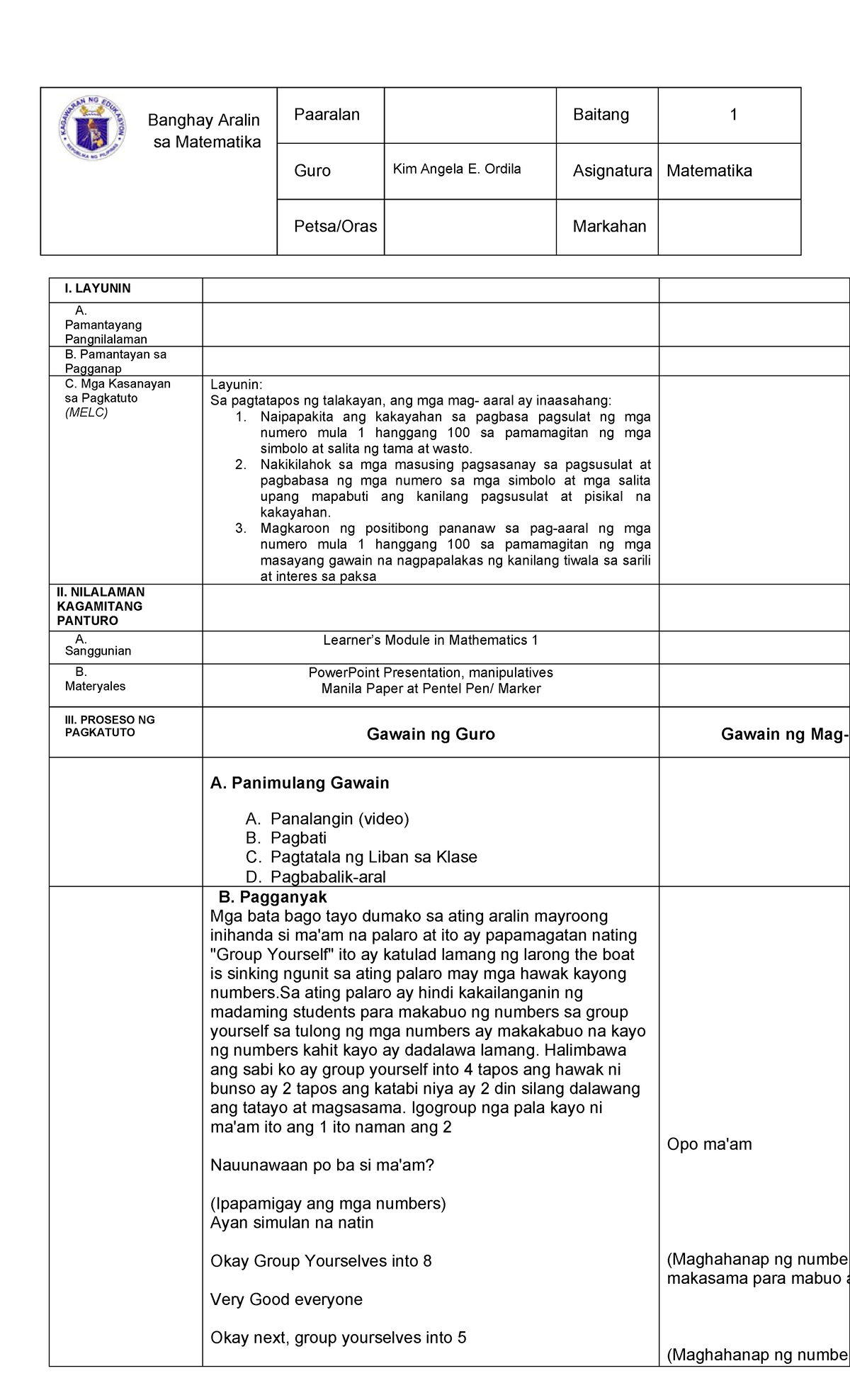 Lesson Plan Math Elementary - Banghay Aralin sa Matematika Paaralan ...