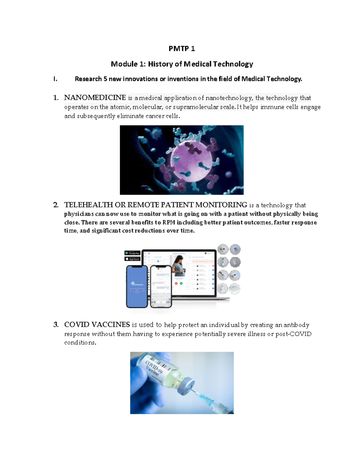 History of Medical Technology - Research 5 new innovations or ...